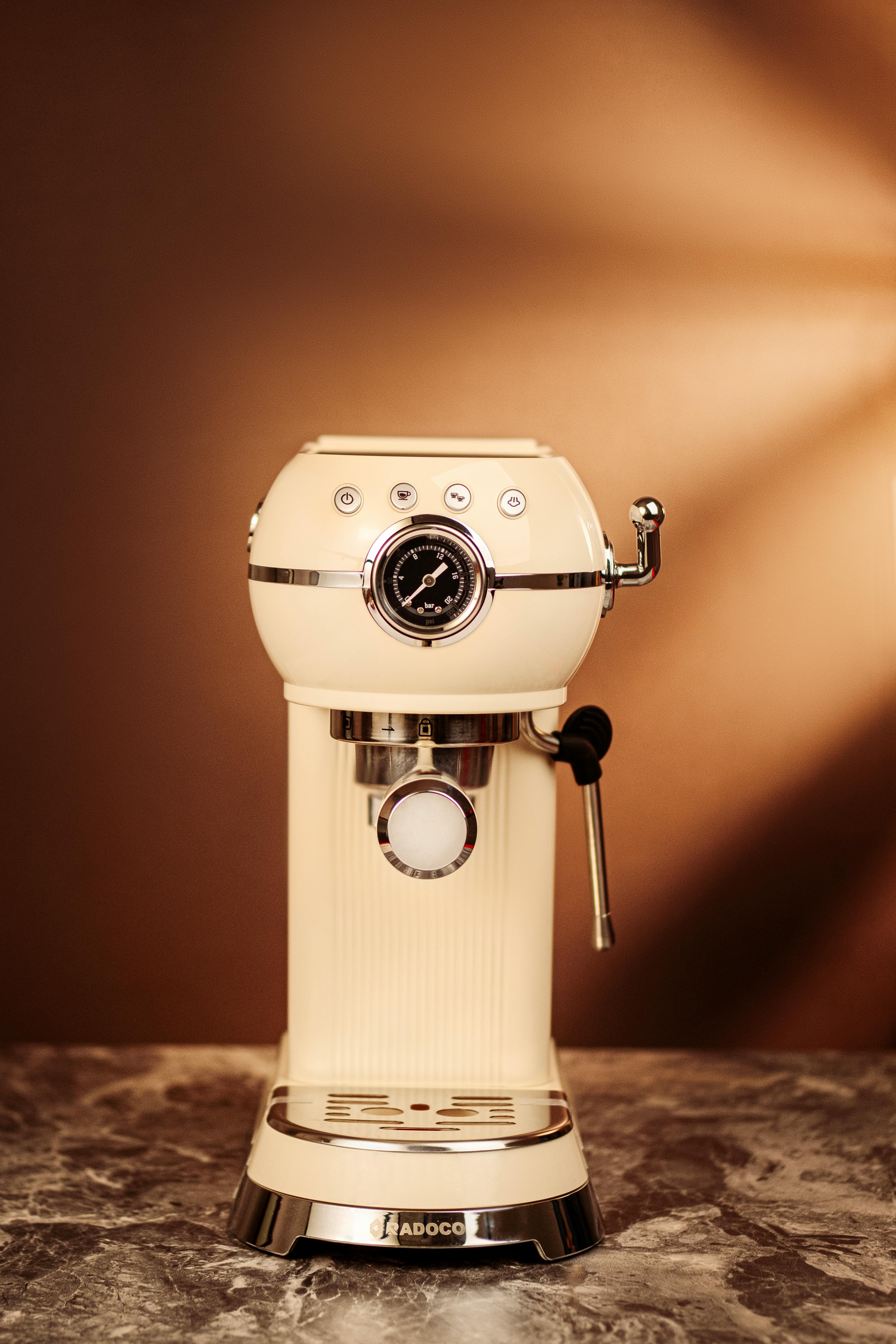 Elegant Retro Espresso Machine on Marble Surface · Free Stock Photo