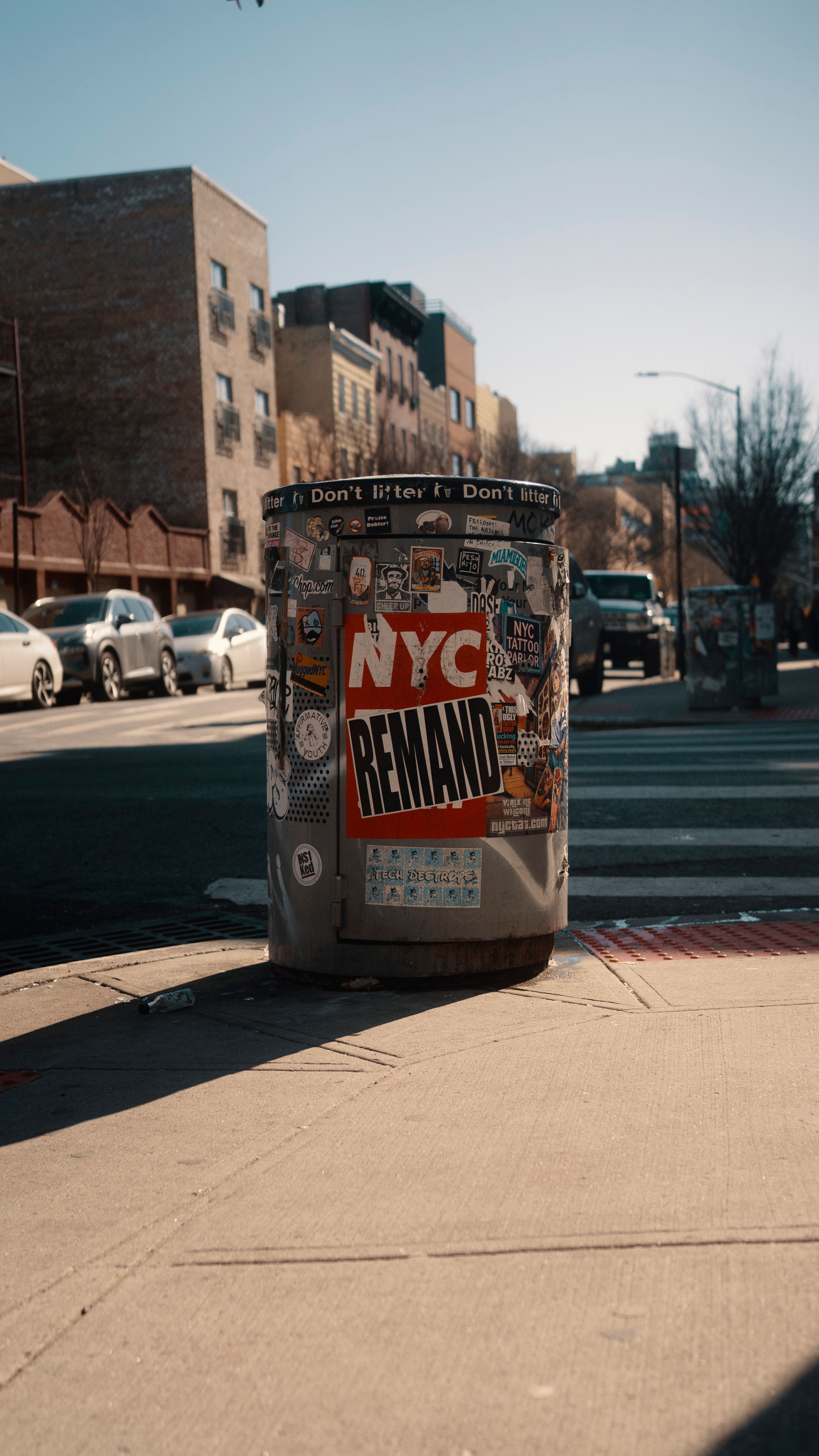 Urban Street Scene with NYC Trash Bin · Free Stock Photo