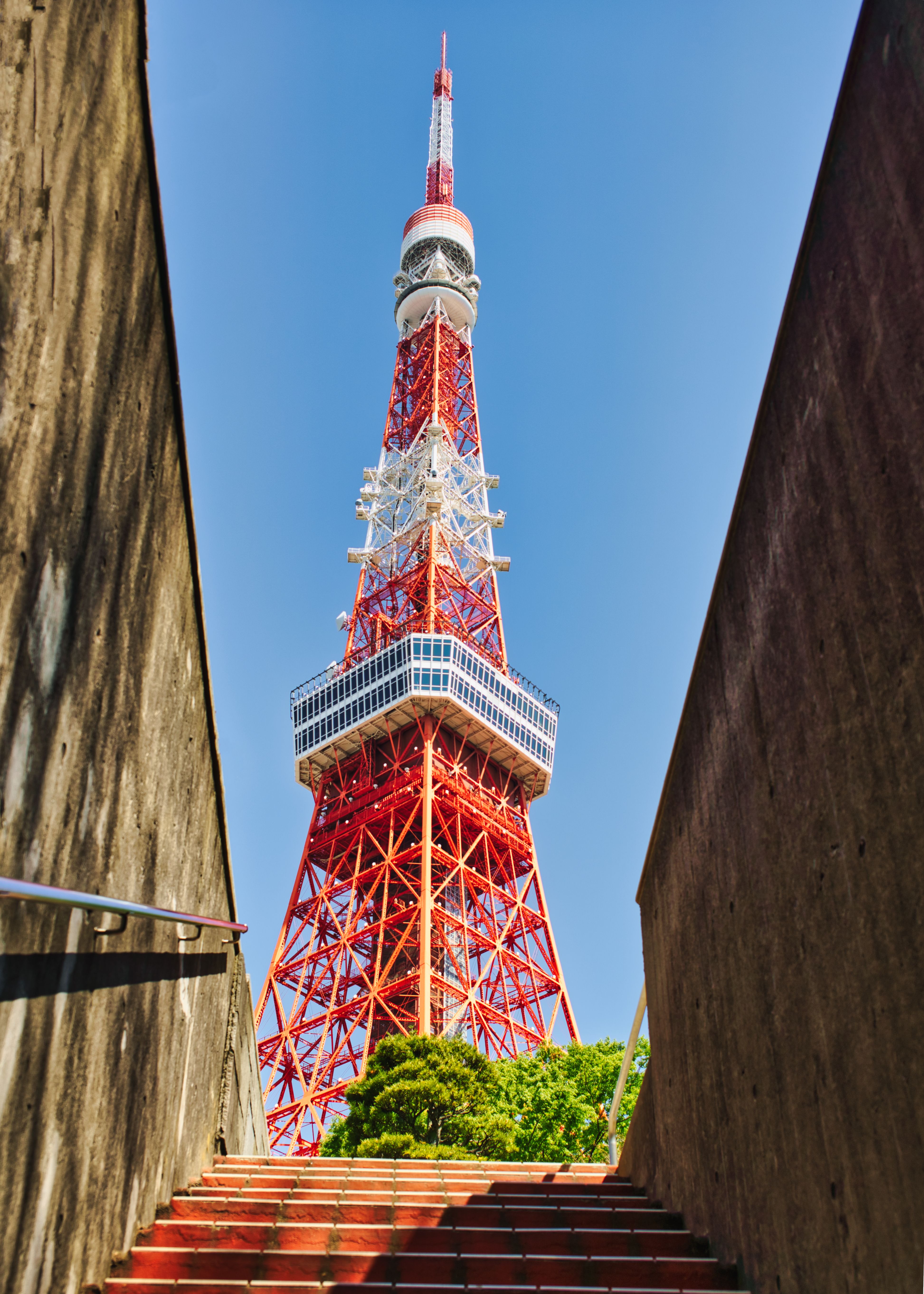 Iconic Tokyo Tower Framed by Stairs · Free Stock Photo