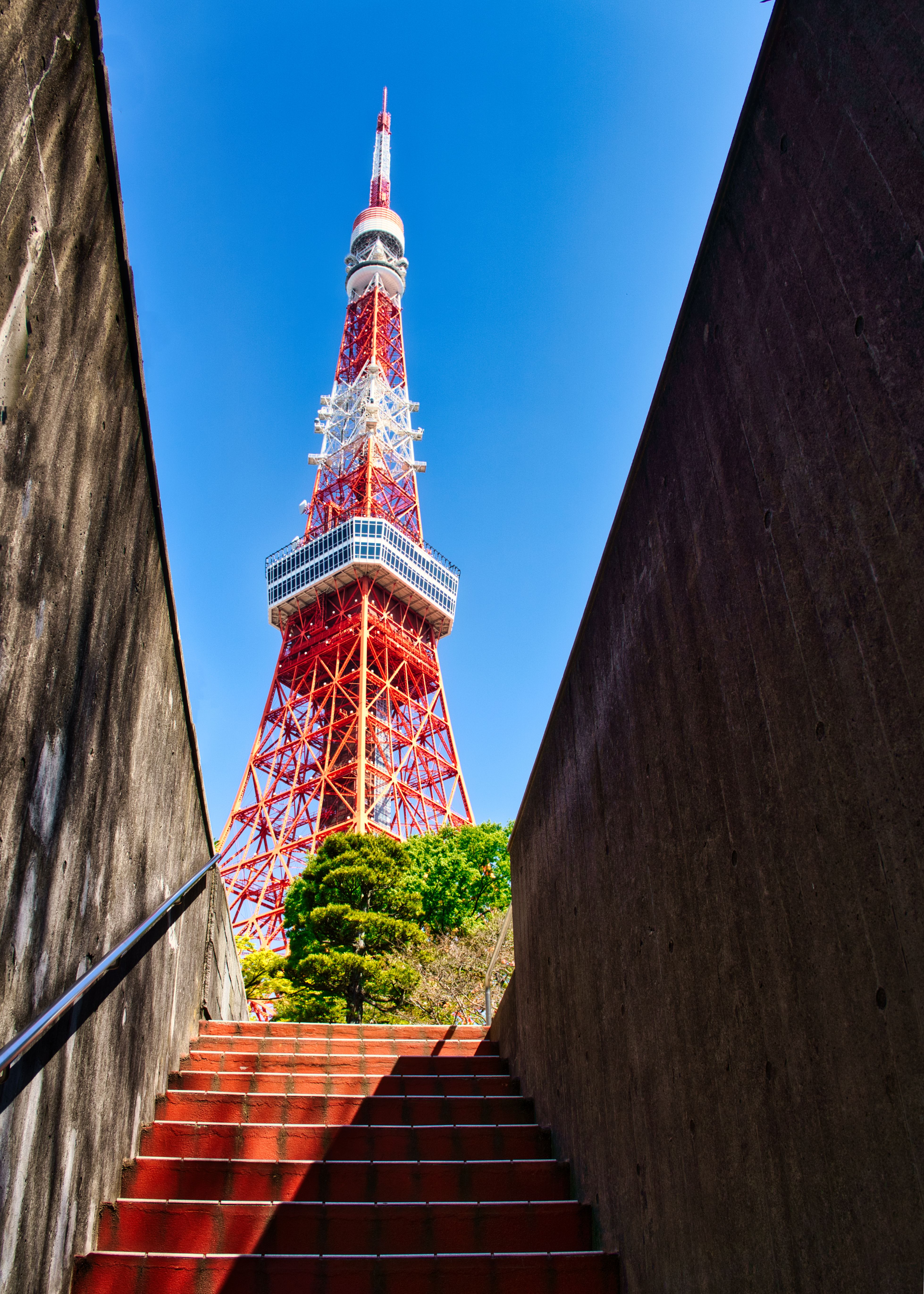 Stunning View of Tokyo Tower Framed by Stairway · Free Stock Photo
