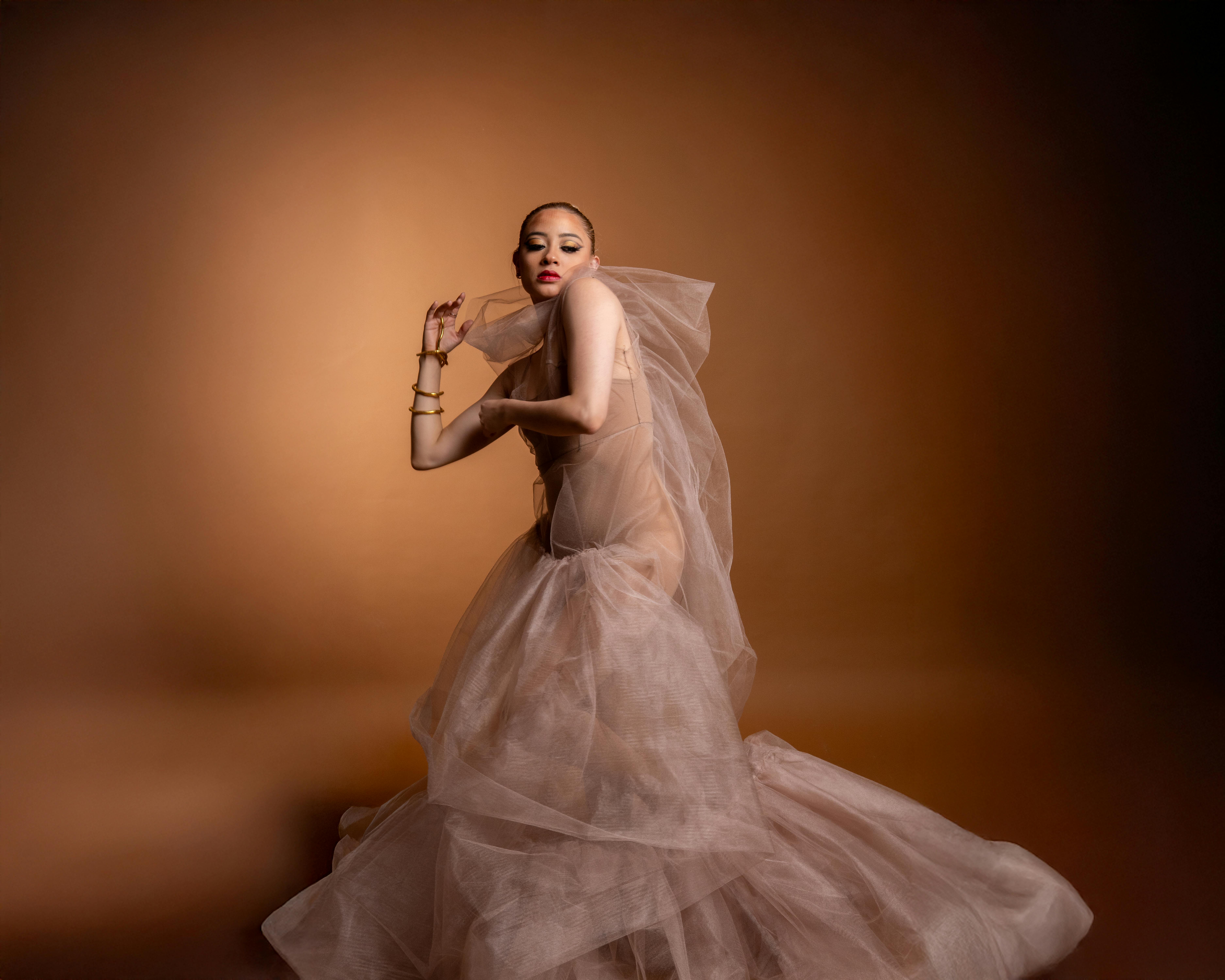 Elegant Ballet Dancer in Transparent Mocha Dress · Free Stock Photo