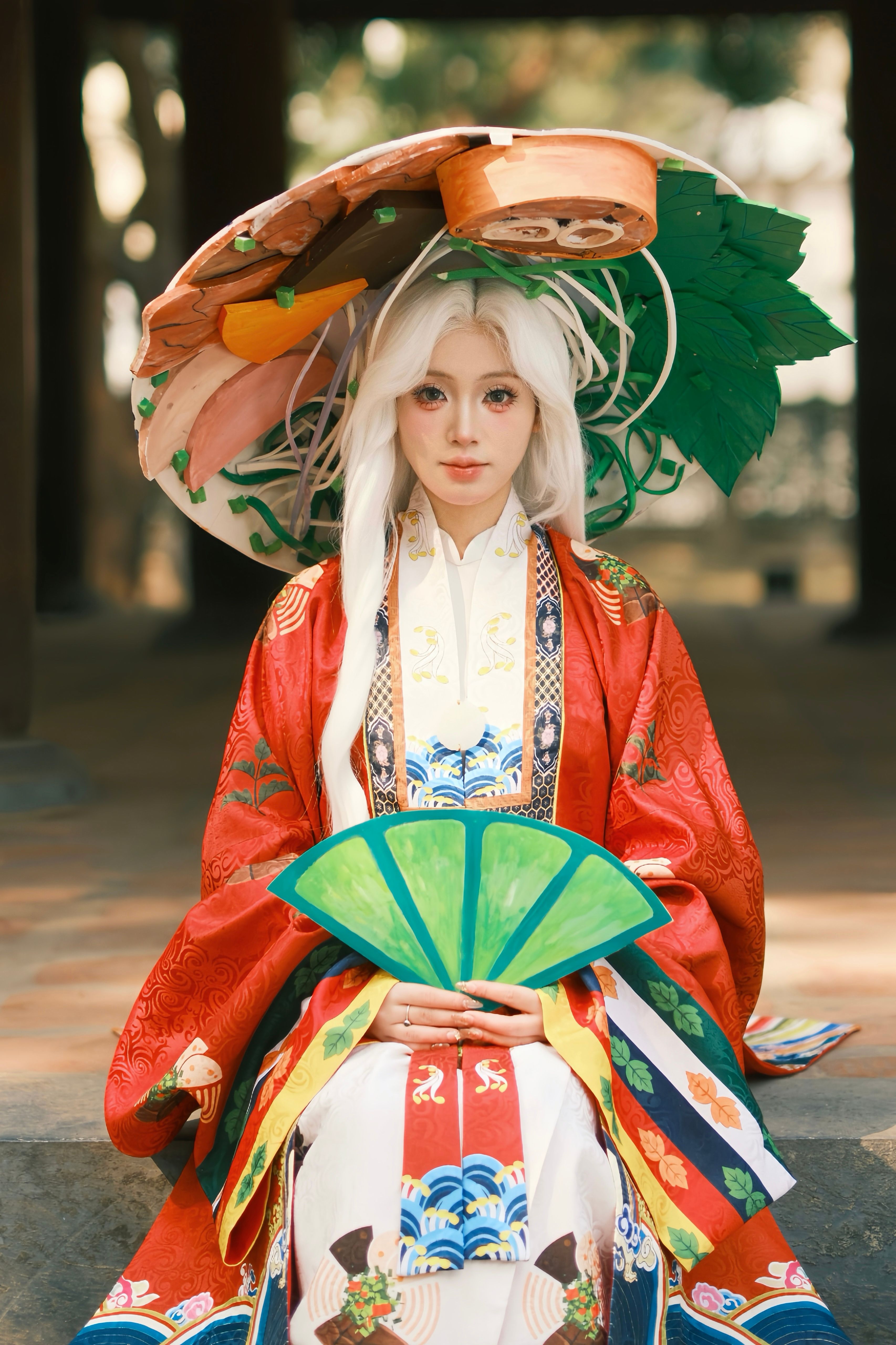 Traditional Japanese Costume with Colorful Fan · Free Stock Photo