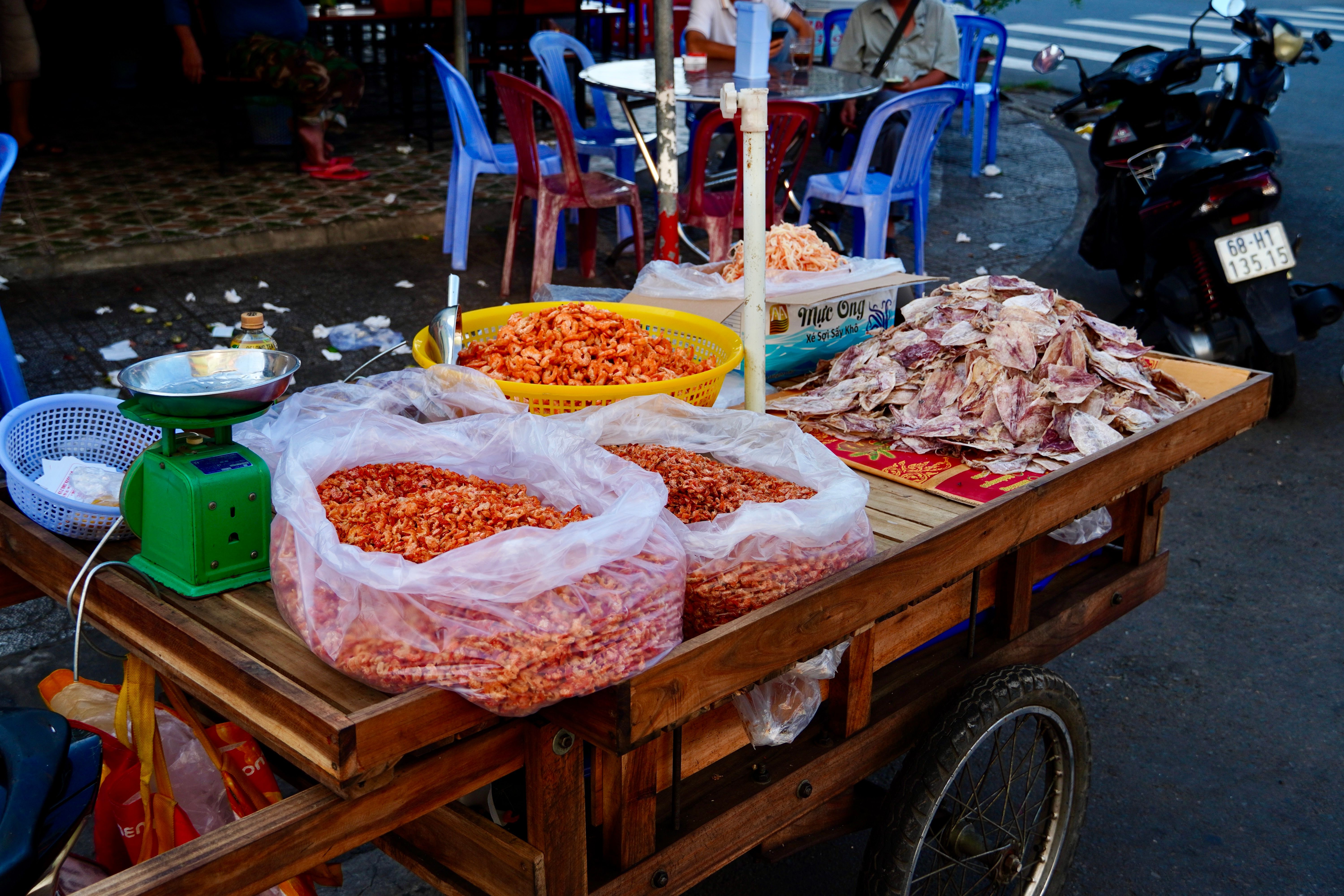 Outdoor Market with Dried Seafood Display · Free Stock Photo