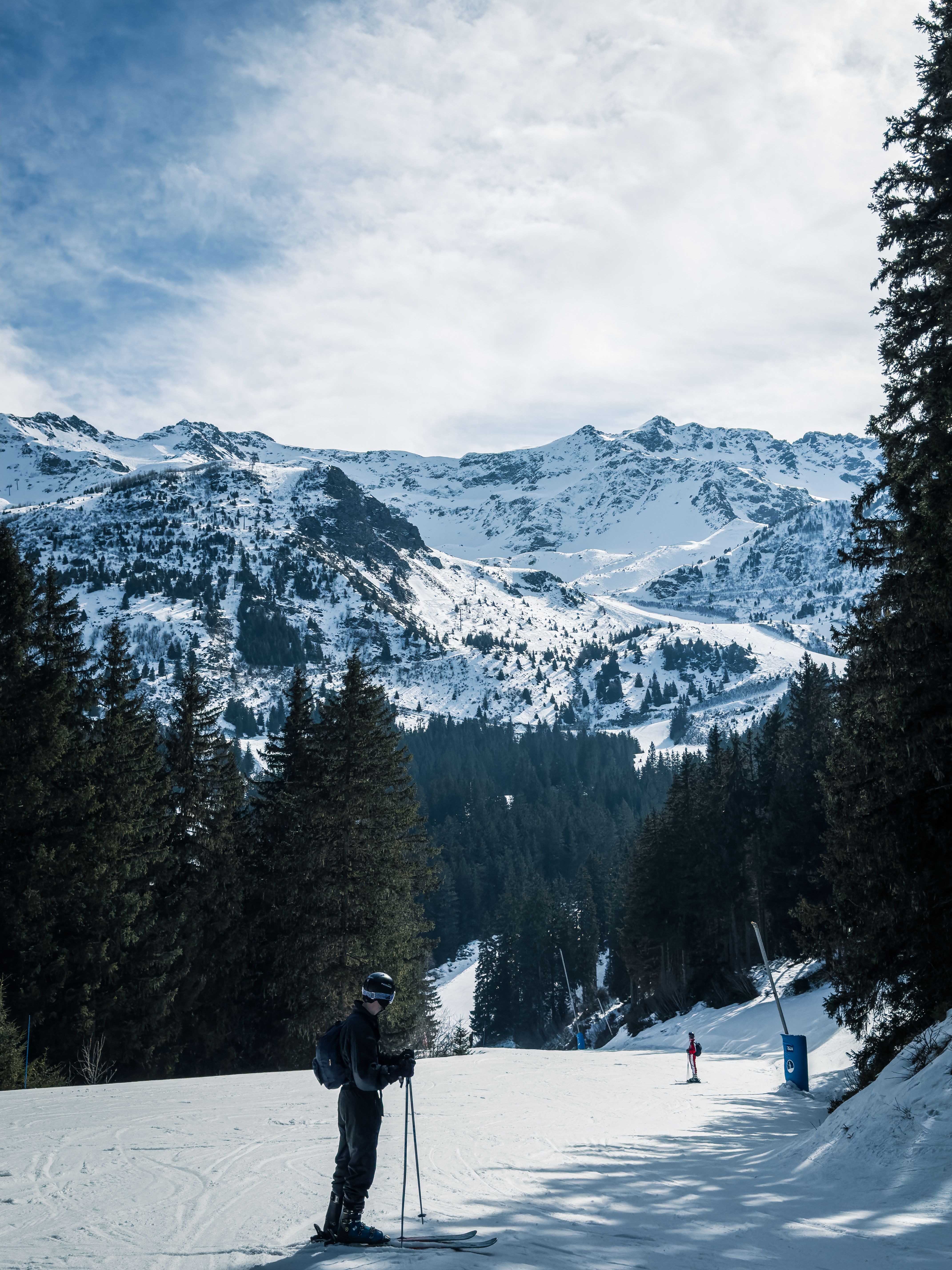 Silhouette of Hikers with Dog in Snowy Mountain Landscape · Free Stock ...