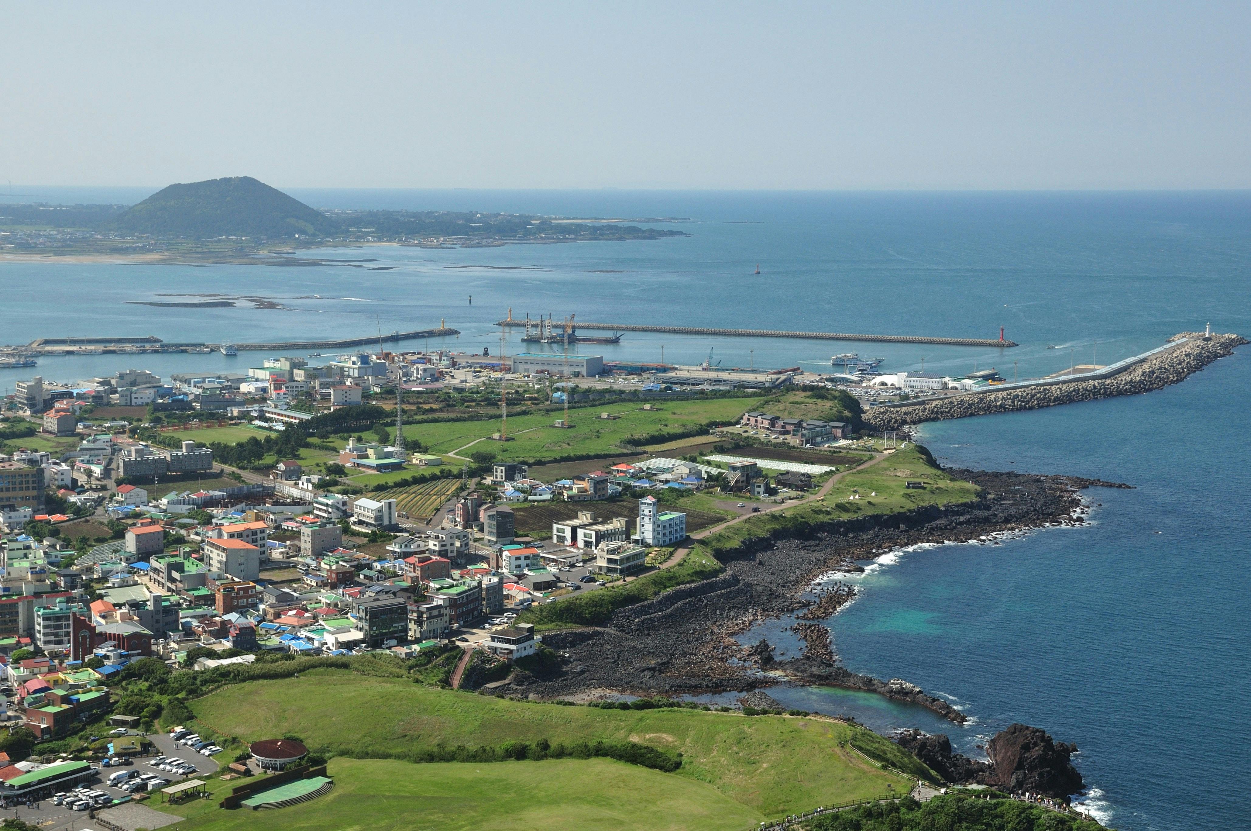 Aerial View of Coastal Town on Jeju Island · Free Stock Photo