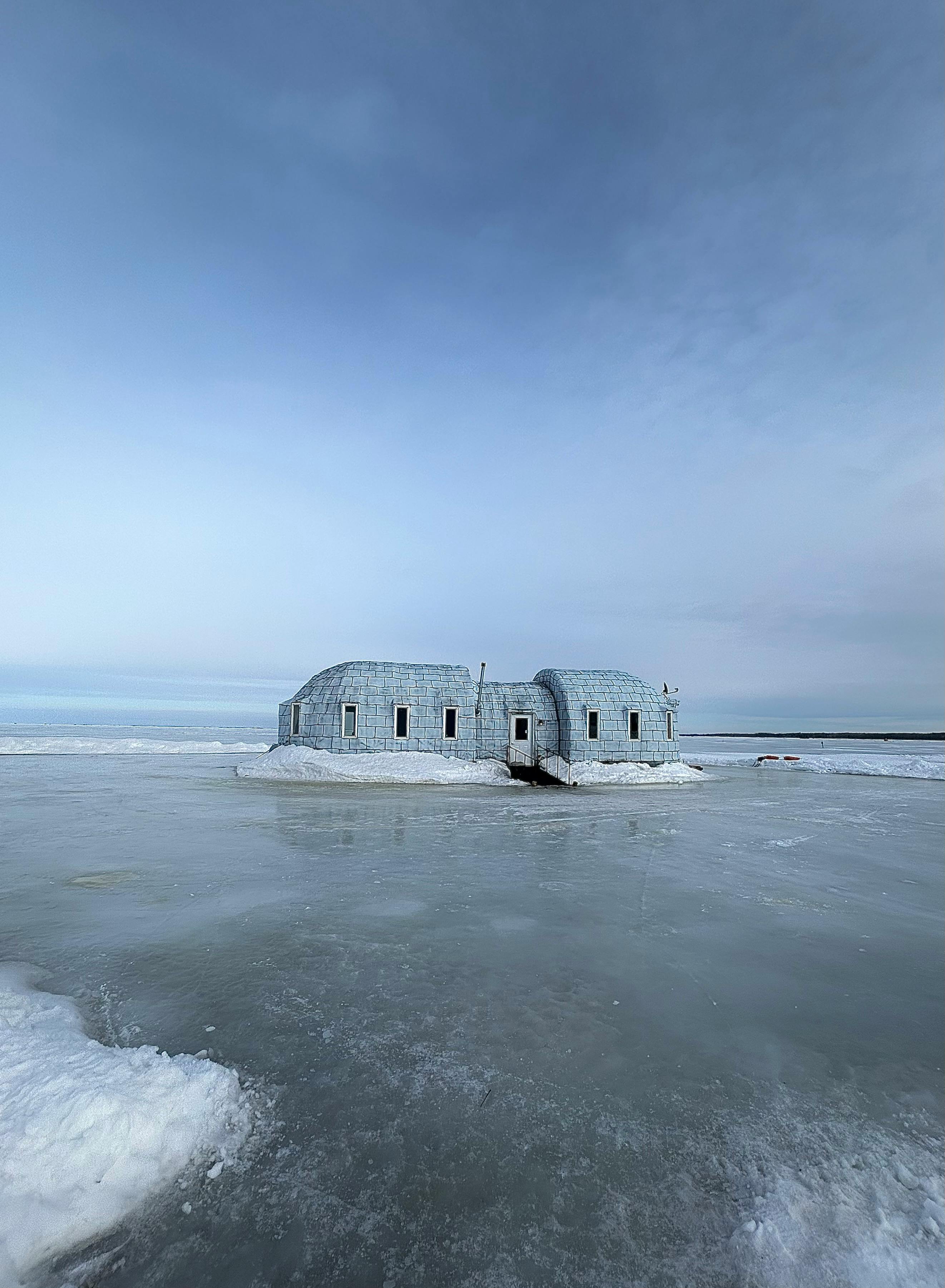 Winter Ice Fishing House on Frozen Lake · Free Stock Photo