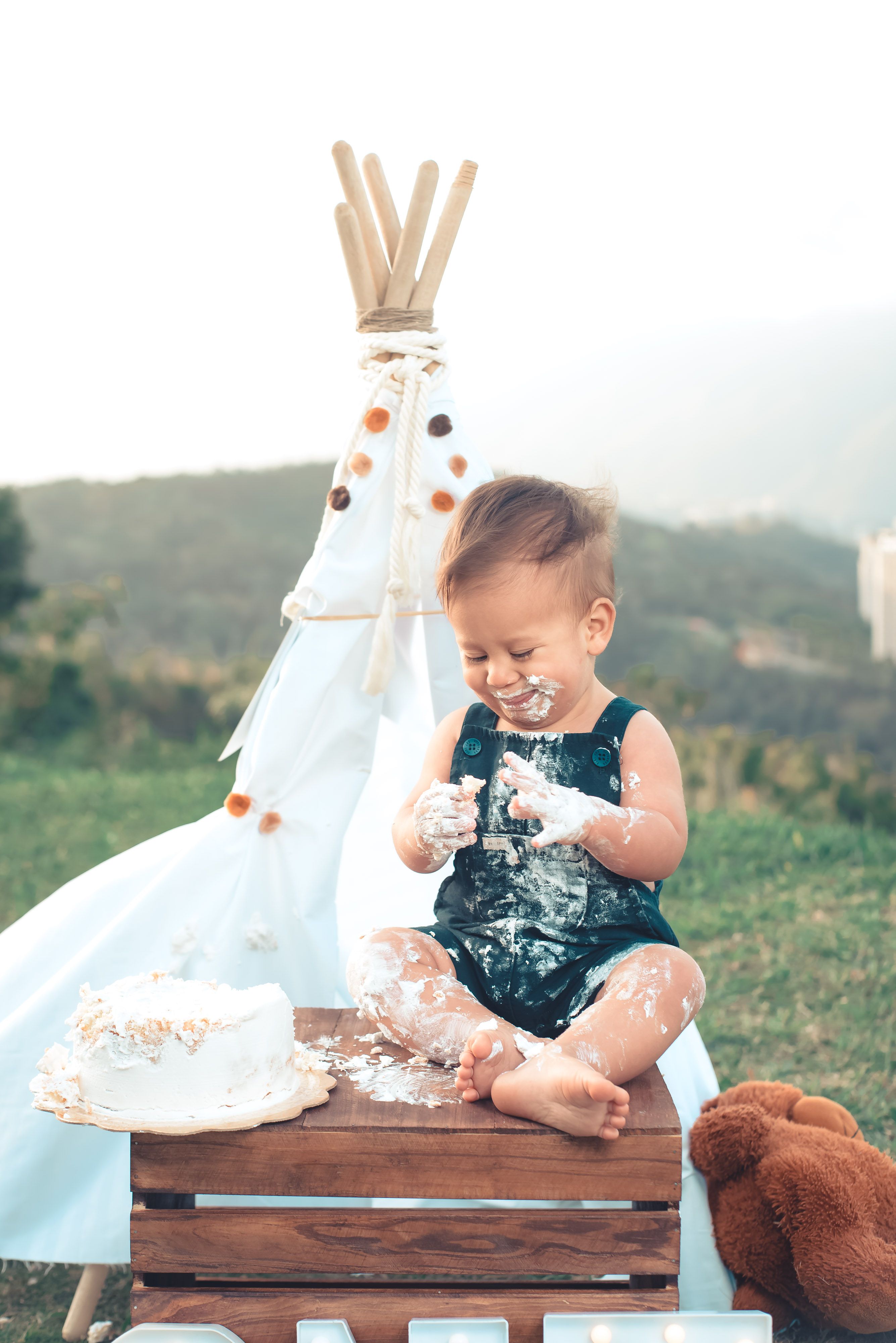 Adorable Baby Cake Smash Outdoors Celebration · Free Stock Photo