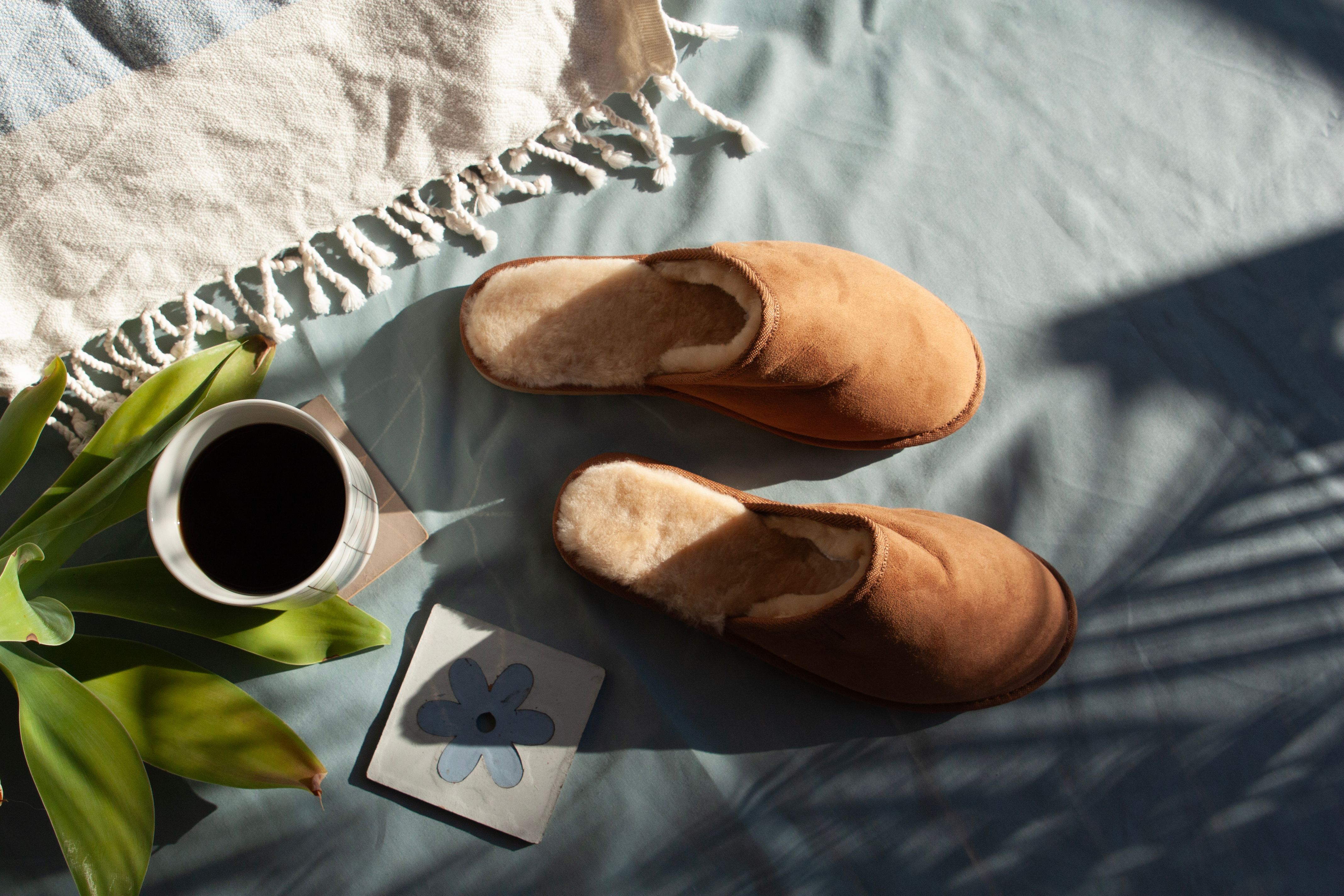 Cozy morning with slippers and coffee · Free Stock Photo