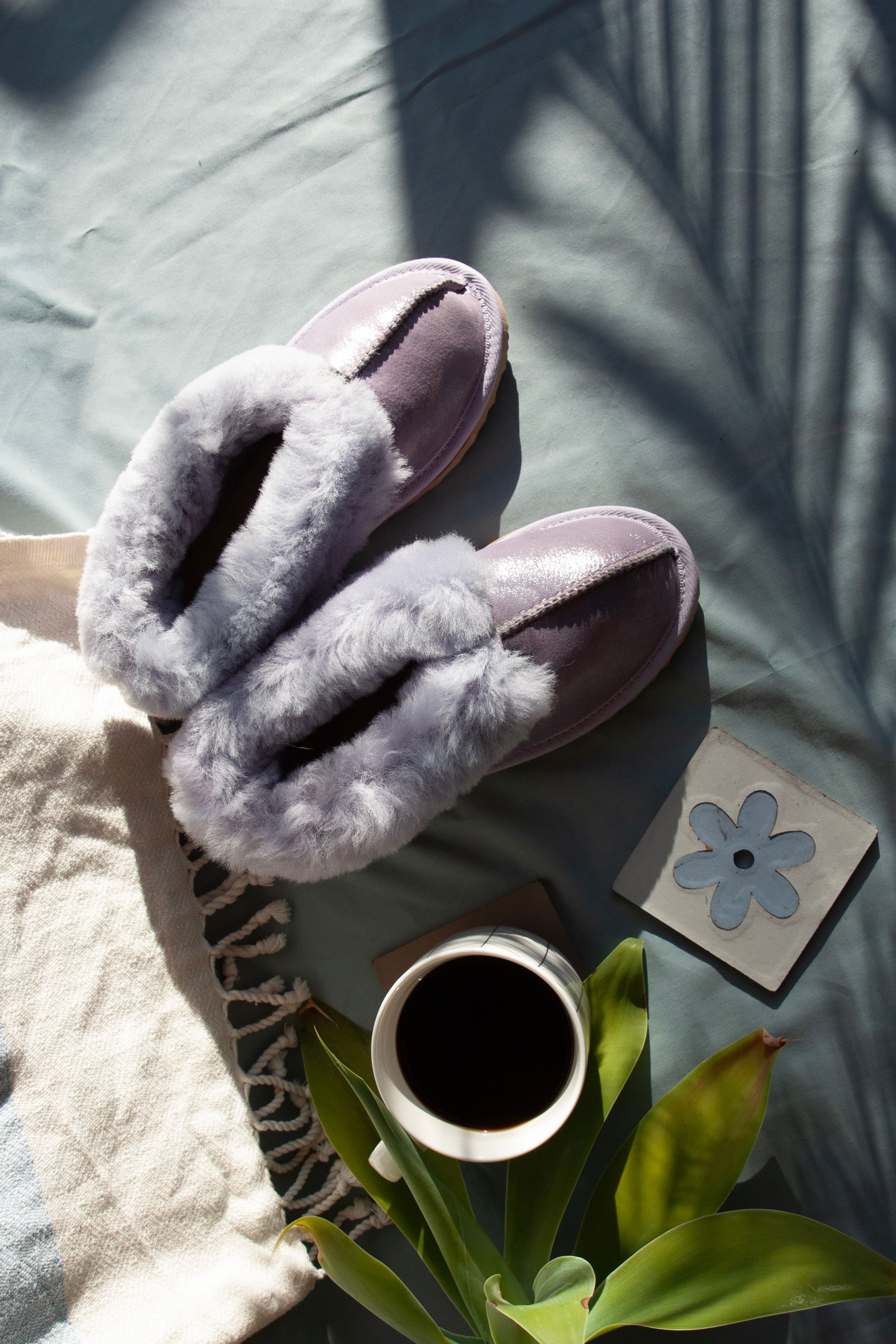 Cozy Morning with Fluffy Slippers and Coffee · Free Stock Photo