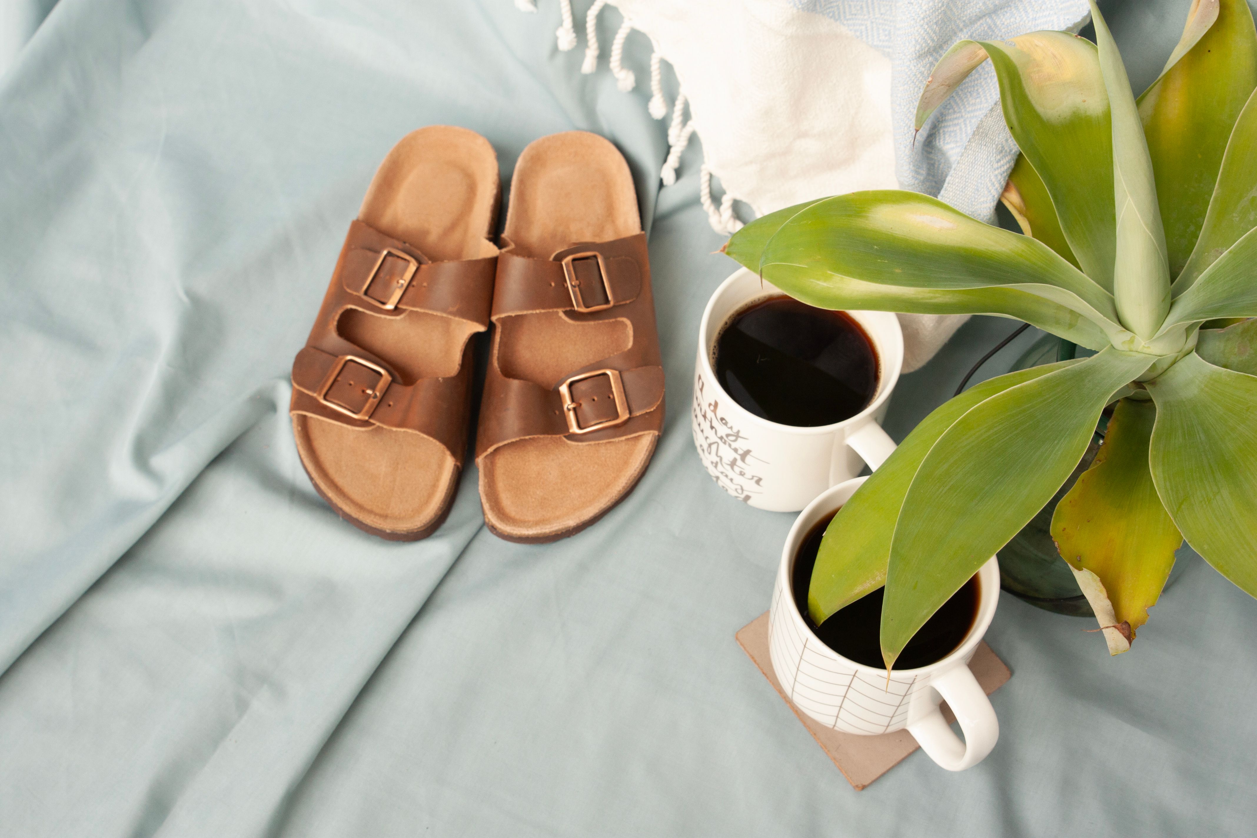 Relaxing Morning with Coffee and Sandals · Free Stock Photo