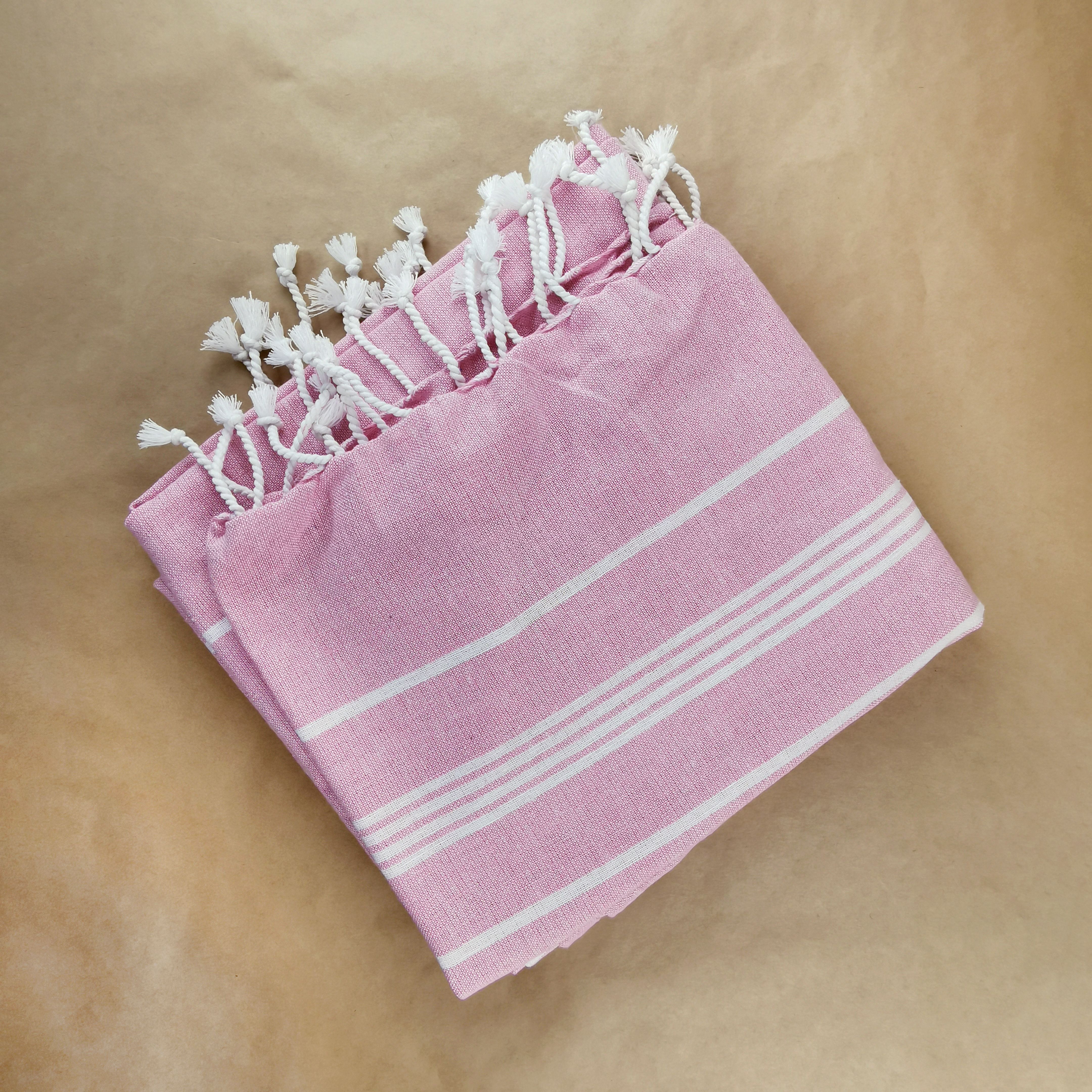 Pink Striped Cotton Beach Towel with Fringes · Free Stock Photo