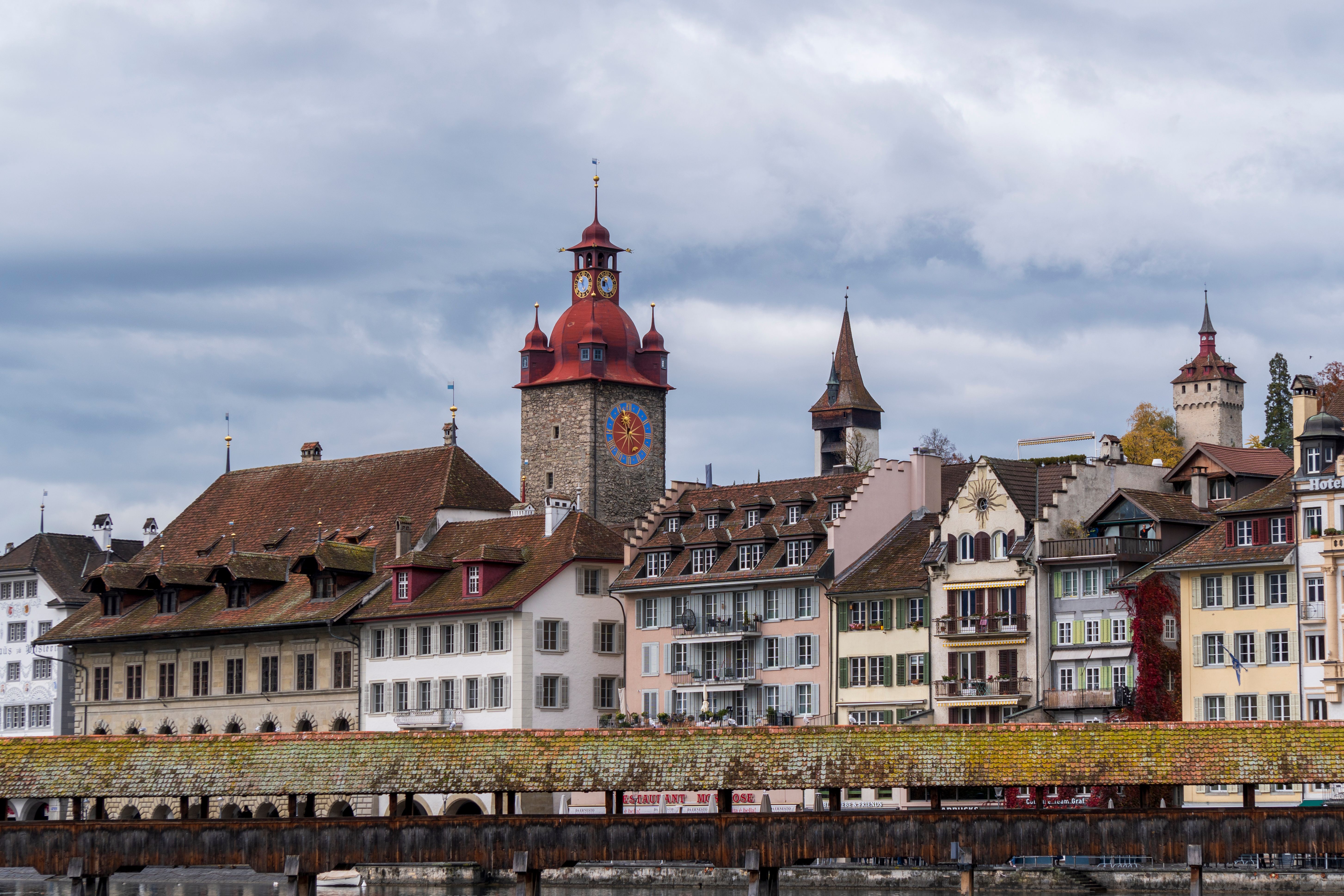 Historic Chapel Bridge and Tower in Lucerne, Switzerland · Free Stock Photo