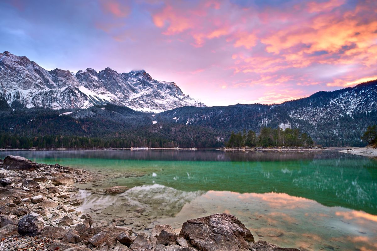 Zugspitze Reflected In The Eibsee, Bavaria, Germany Photos, Download ...