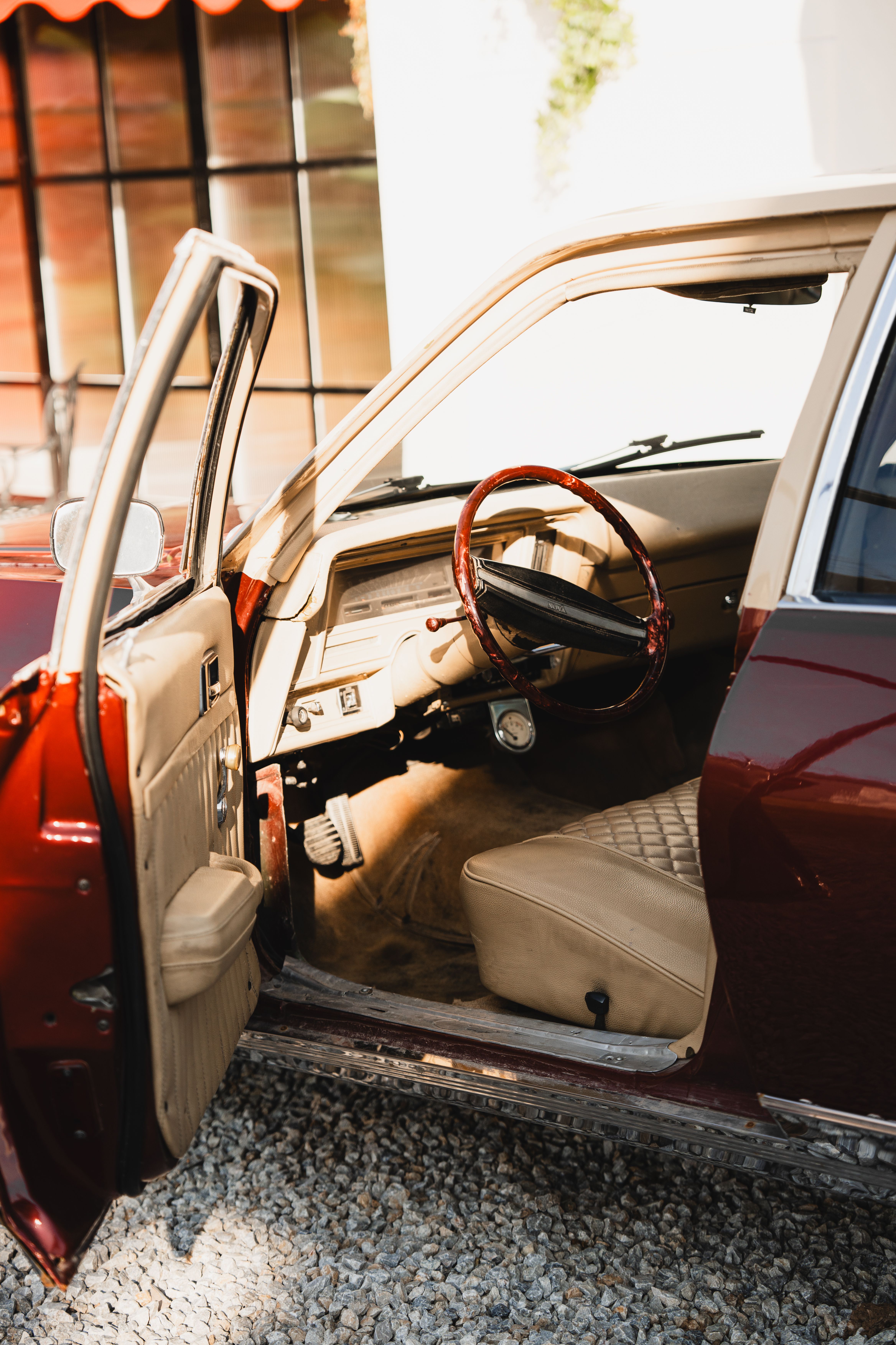 Vintage Car Interior with Open Door in Sunlight · Free Stock Photo