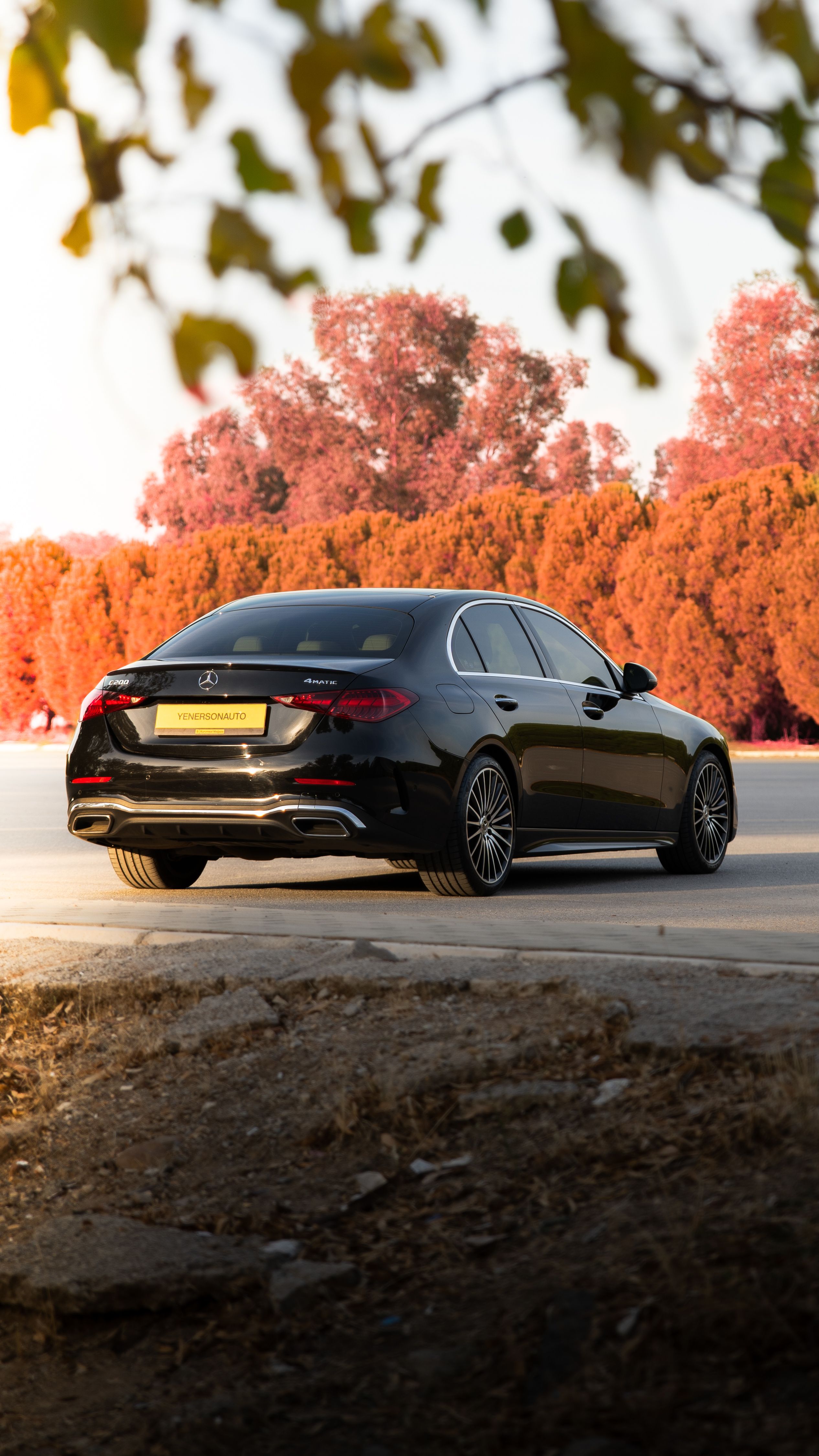 Elegant Mercedes Benz Sedan in Autumn Landscape · Free Stock Photo