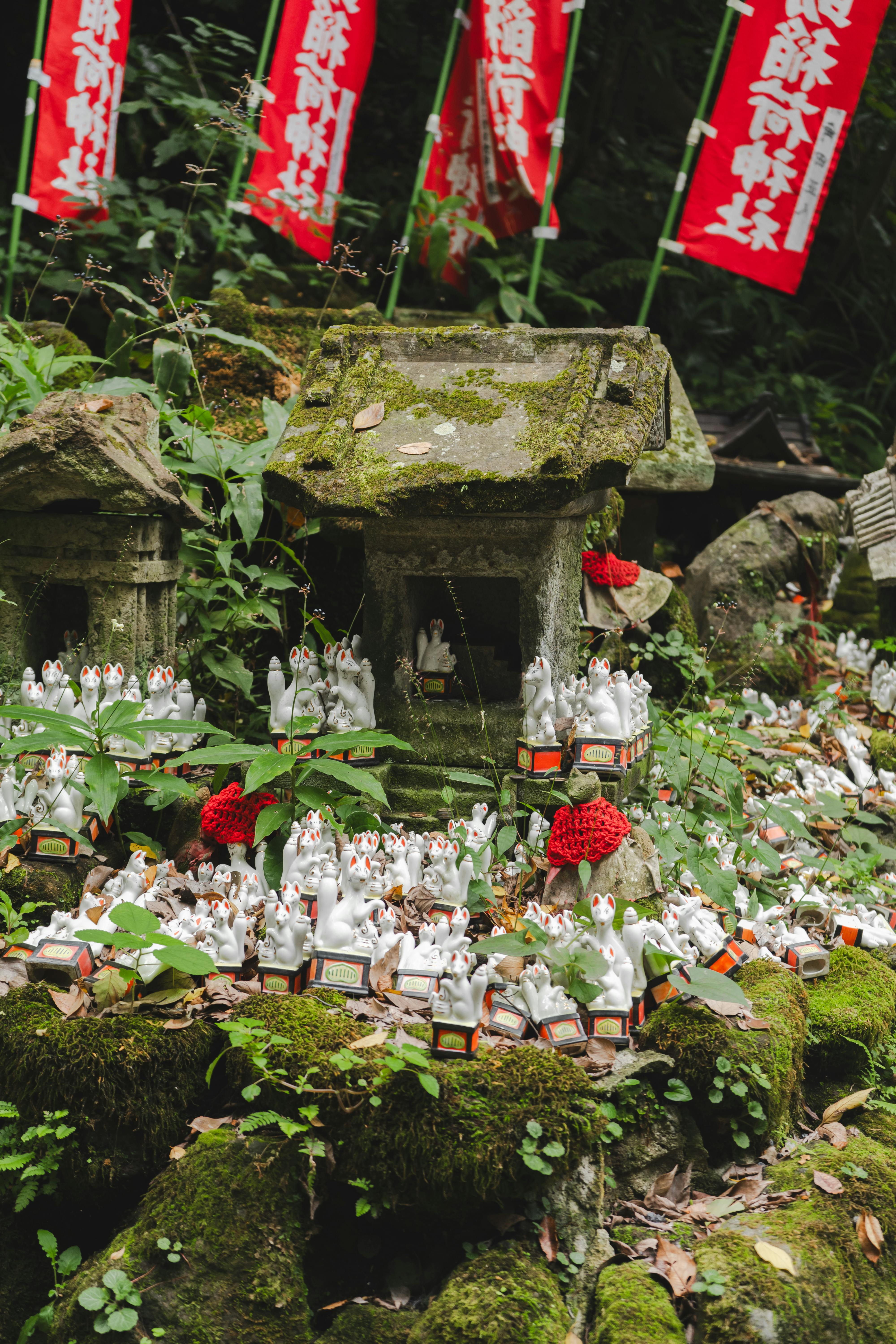 Ornate Fox Shrine Statues in Japanese Forest · Free Stock Photo