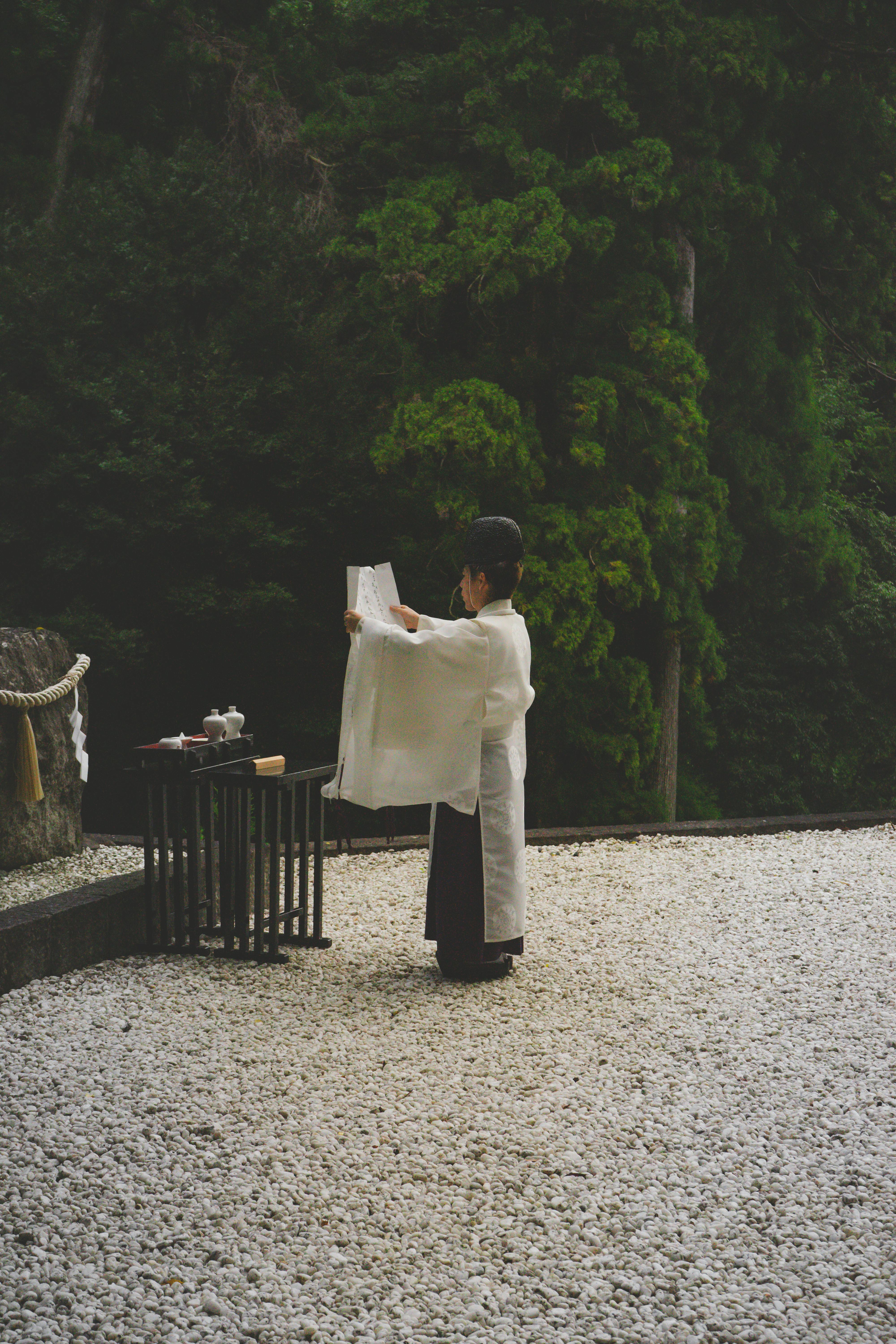 Shinto Priest Preparing Ritual at Japanese Shrine · Free Stock Photo