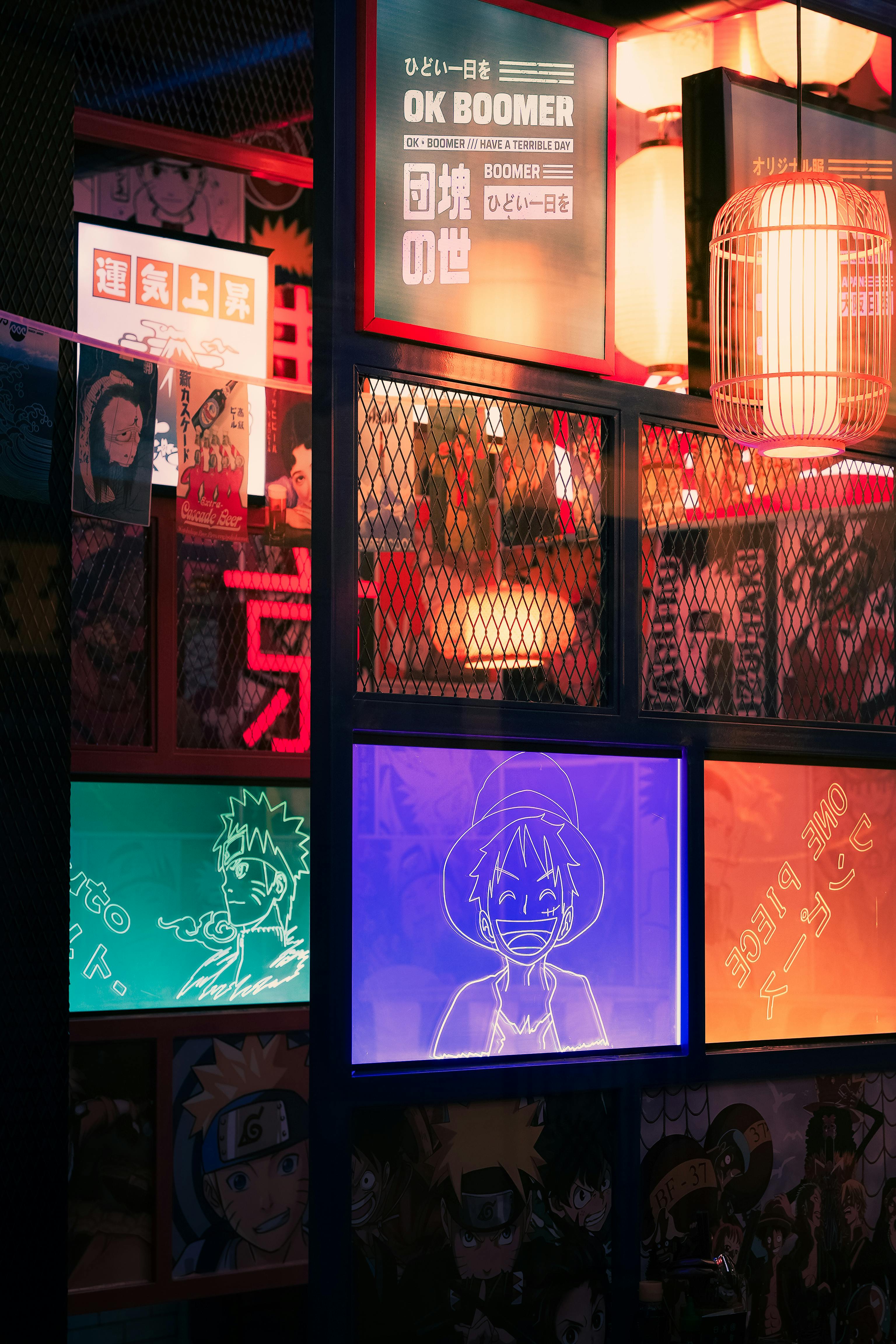 Vibrant Neon Signs in Tokyo Anime Restaurant · Free Stock Photo