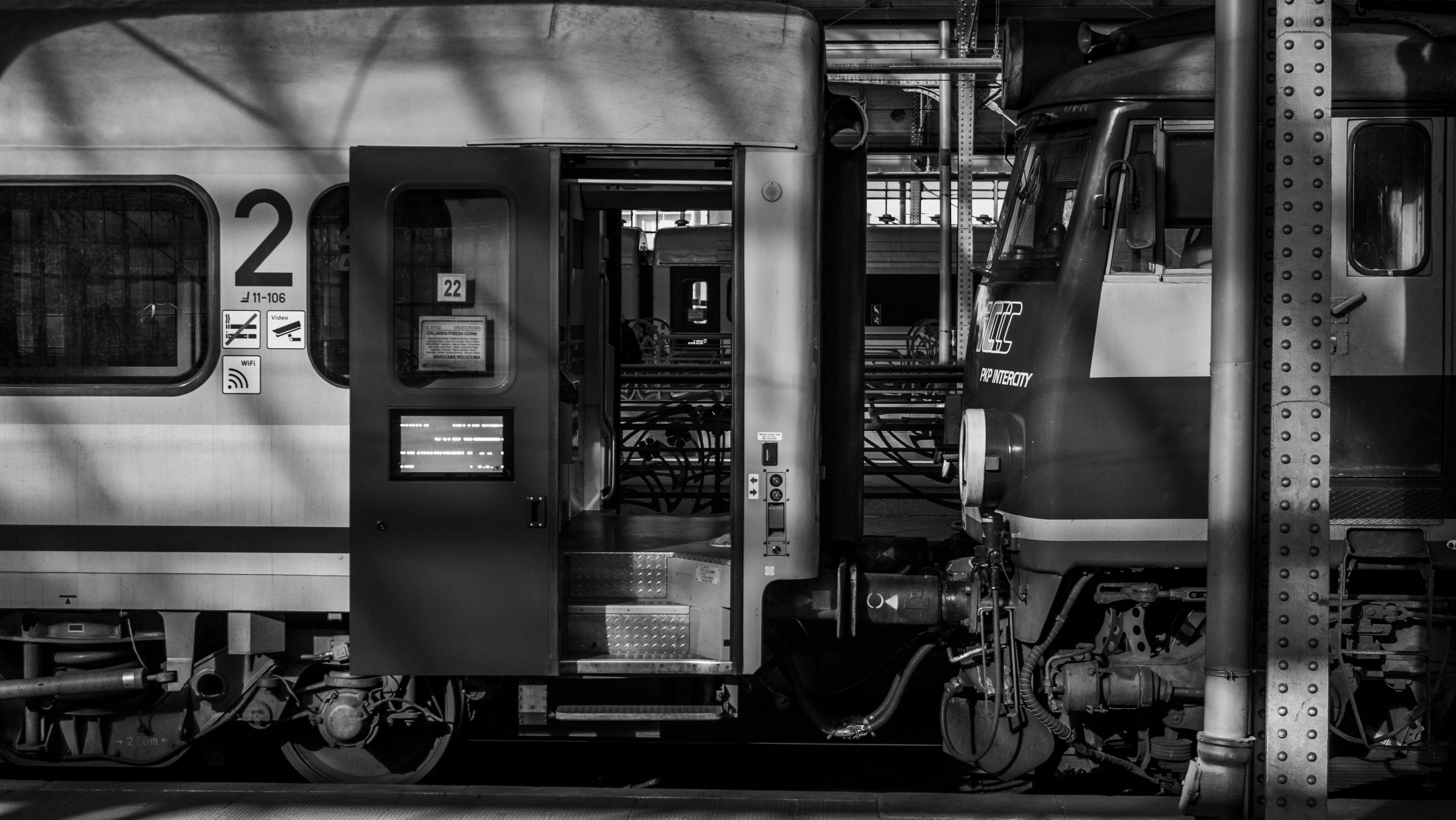 Black and White Train Carriage Connection · Free Stock Photo
