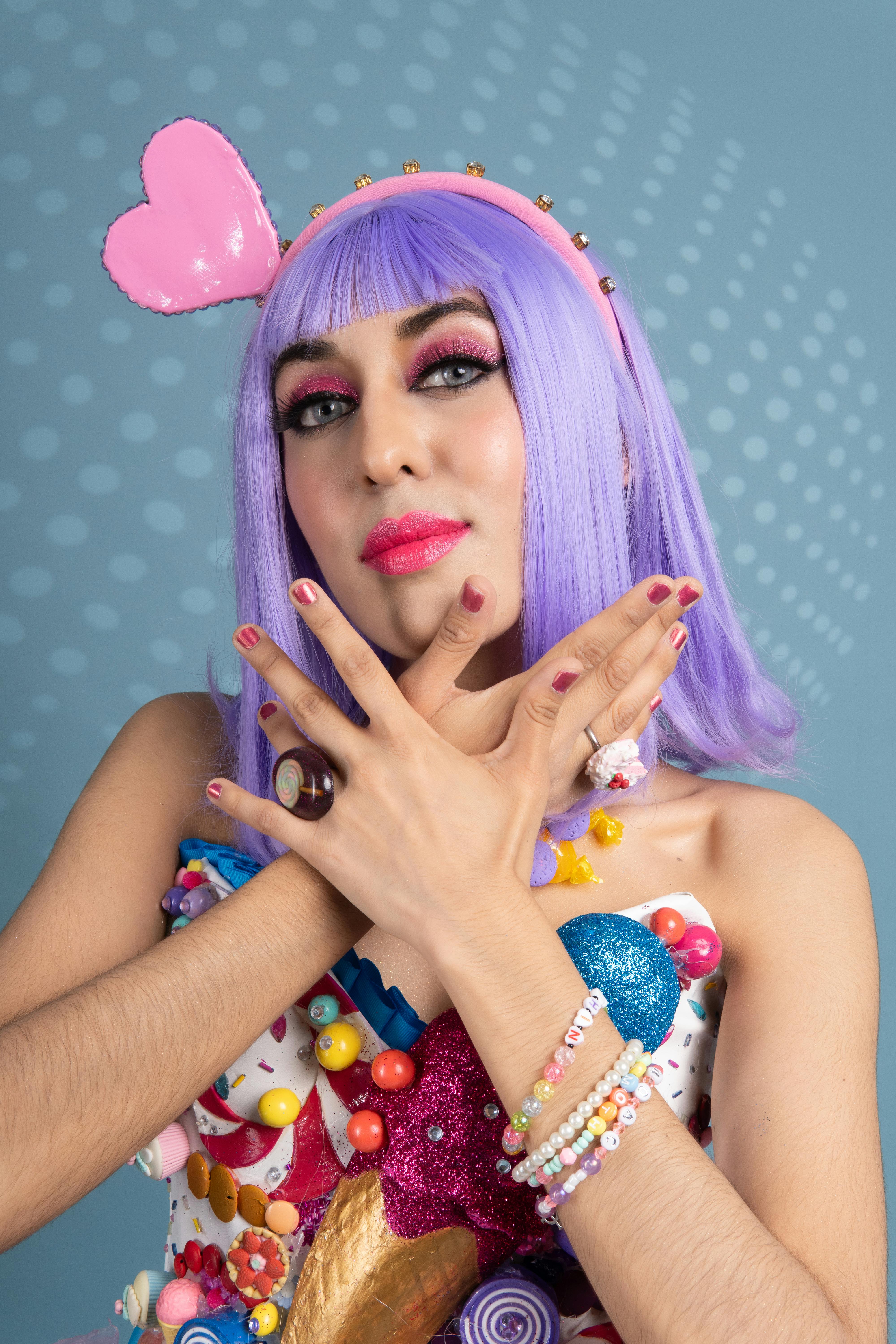 Vibrant Cosplay Portrait with Purple Wig and Colorful Attire · Free ...