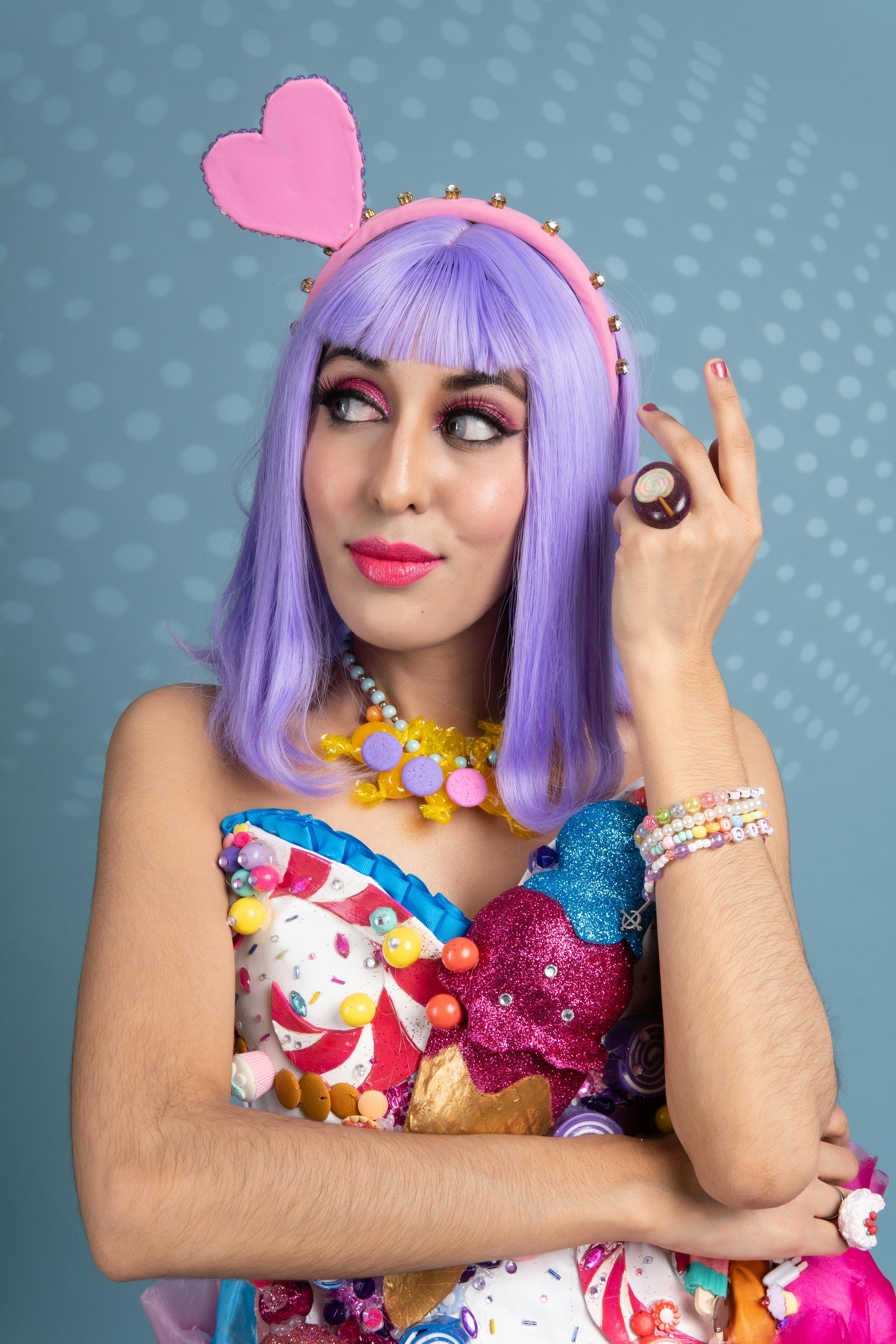 Colorful Cosplay Portrait with Purple Wig · Free Stock Photo