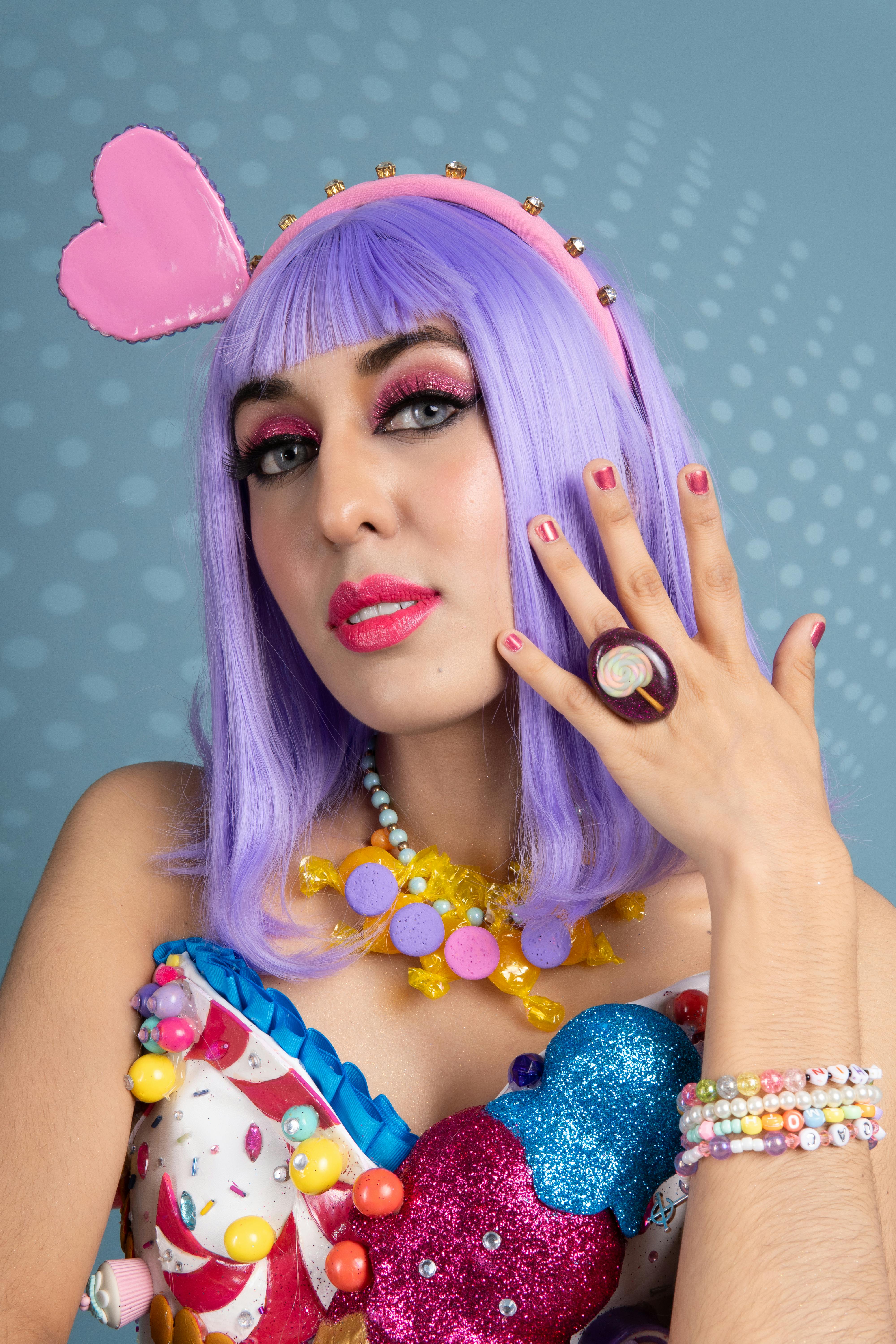 Colorful Cosplay with Purple Wig and Heart Accessory · Free Stock Photo