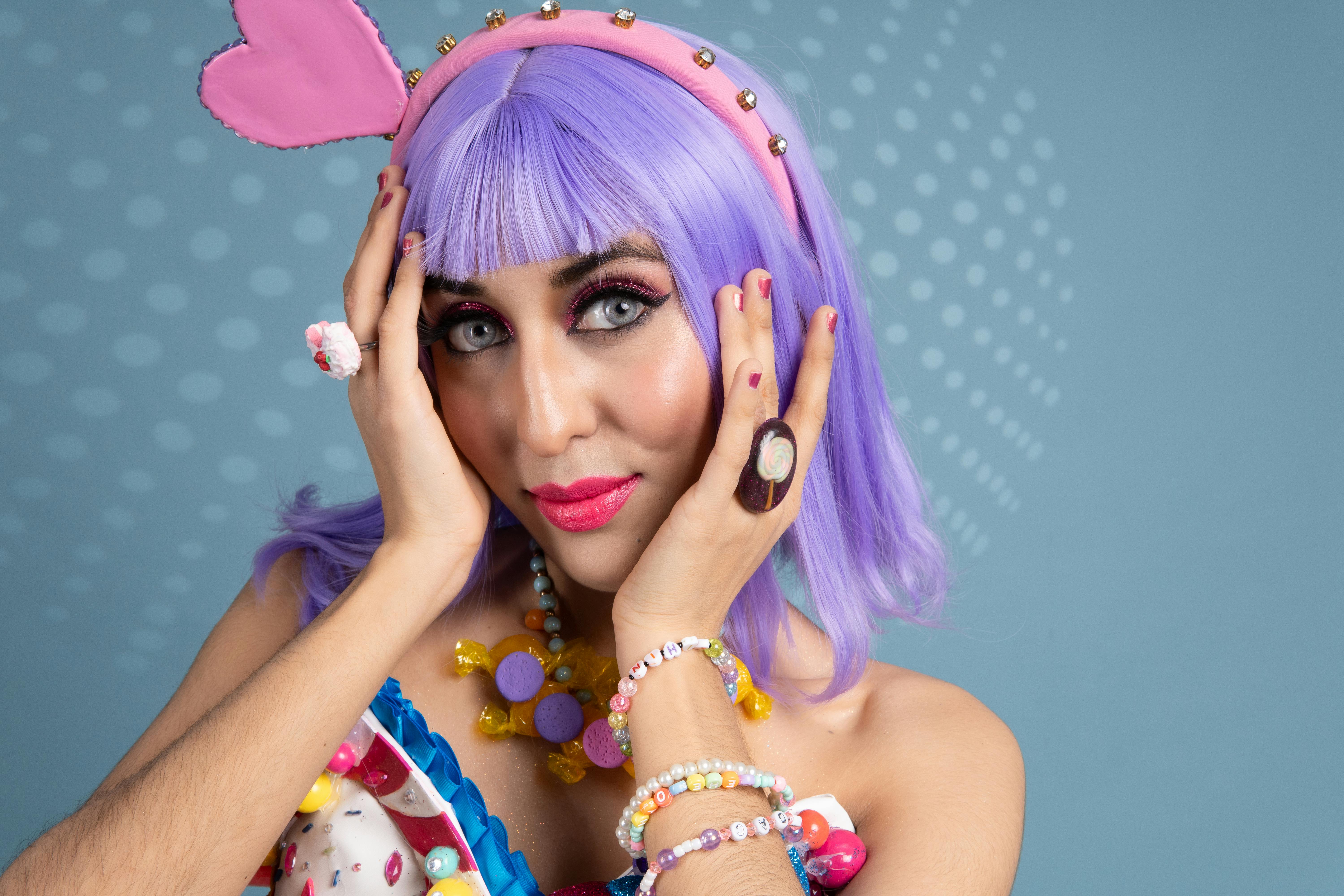 Colorful Cosplay Portrait with Purple Wig · Free Stock Photo