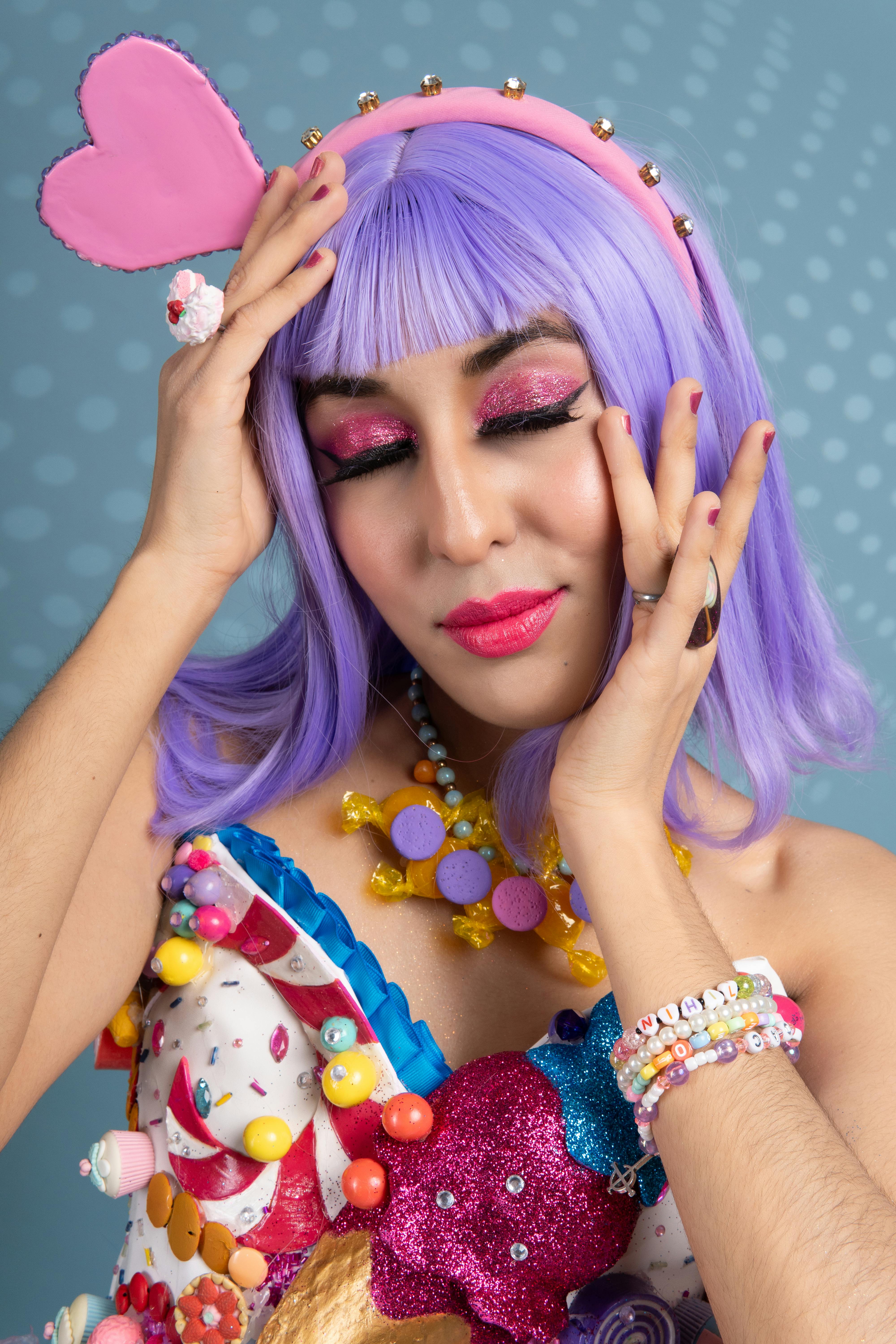 Colorful Cosplay Portrait with Purple Wig · Free Stock Photo