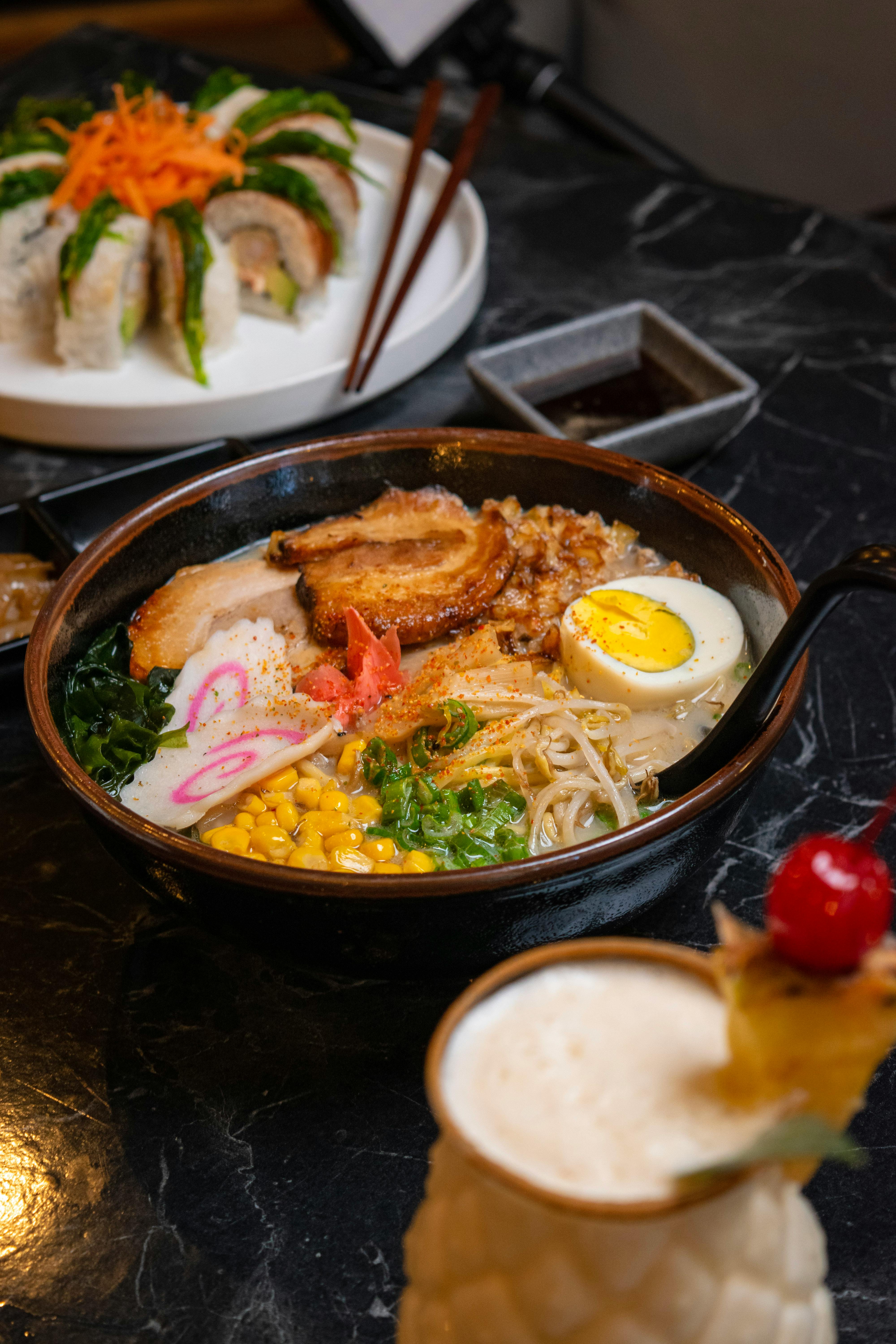 Japanese Cuisine Ramen and Sushi Platter · Free Stock Photo