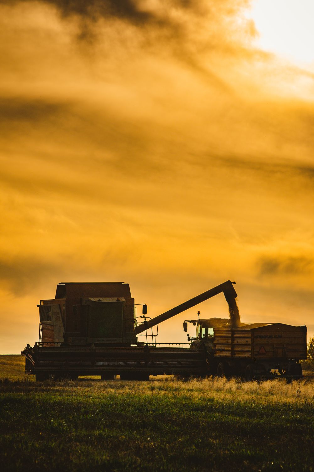 Sunset Harvest: Silhouetted Combine in Field · Free Stock Photo