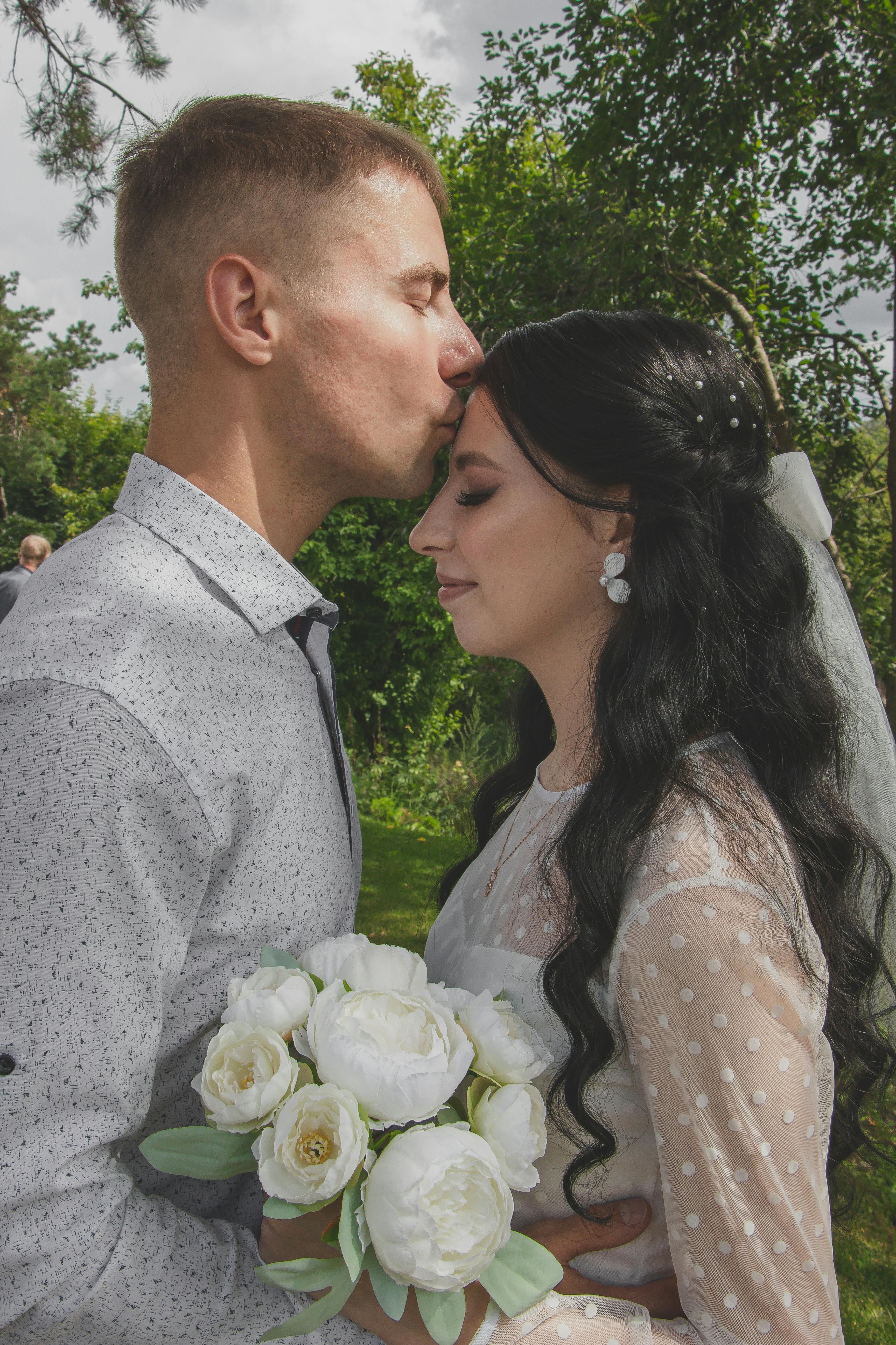 Romantic Outdoor Wedding Portrait of Couple · Free Stock Photo