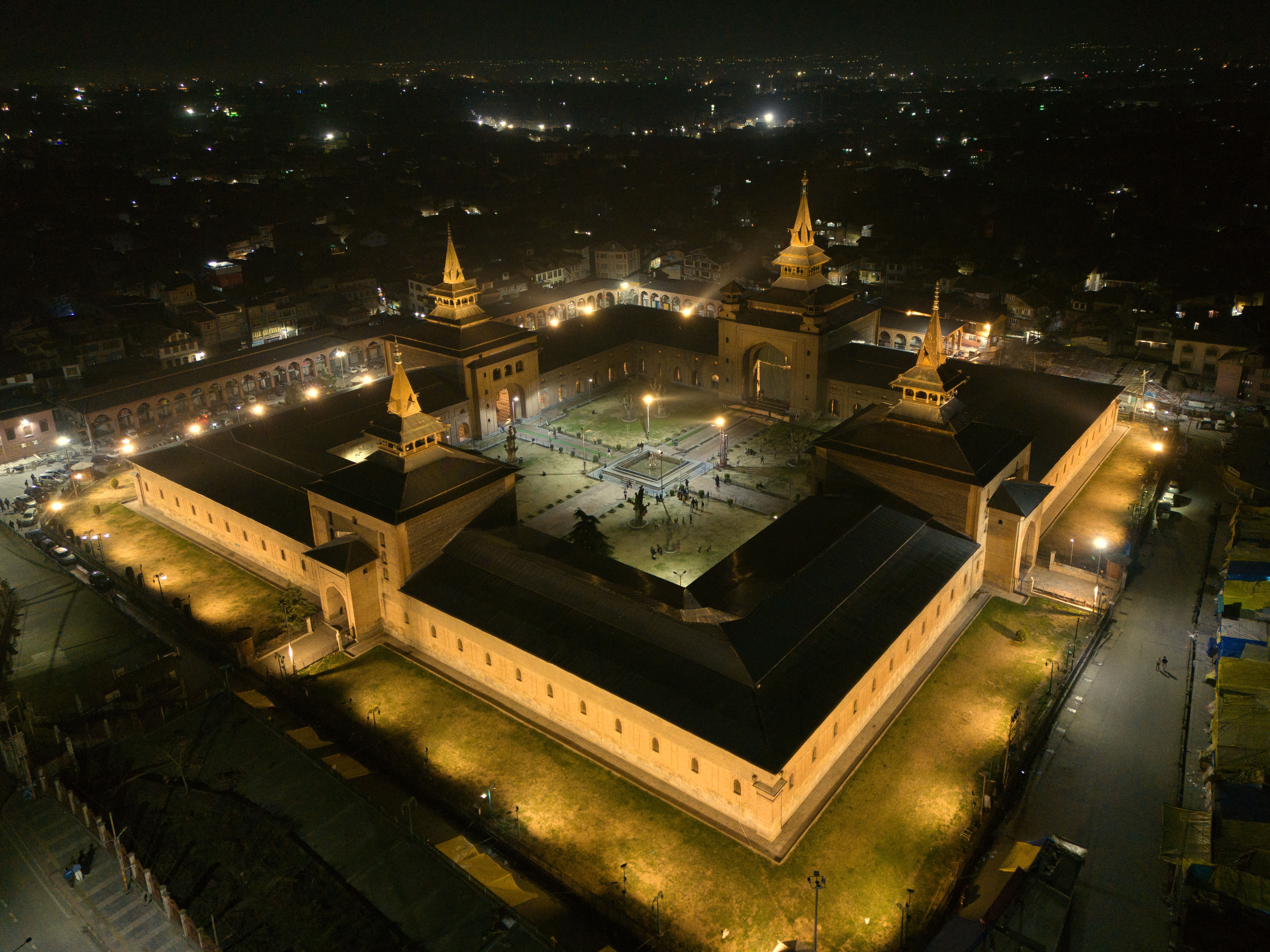 Aerial Night View of Jamia Masjid in Srinagar · Free Stock Photo