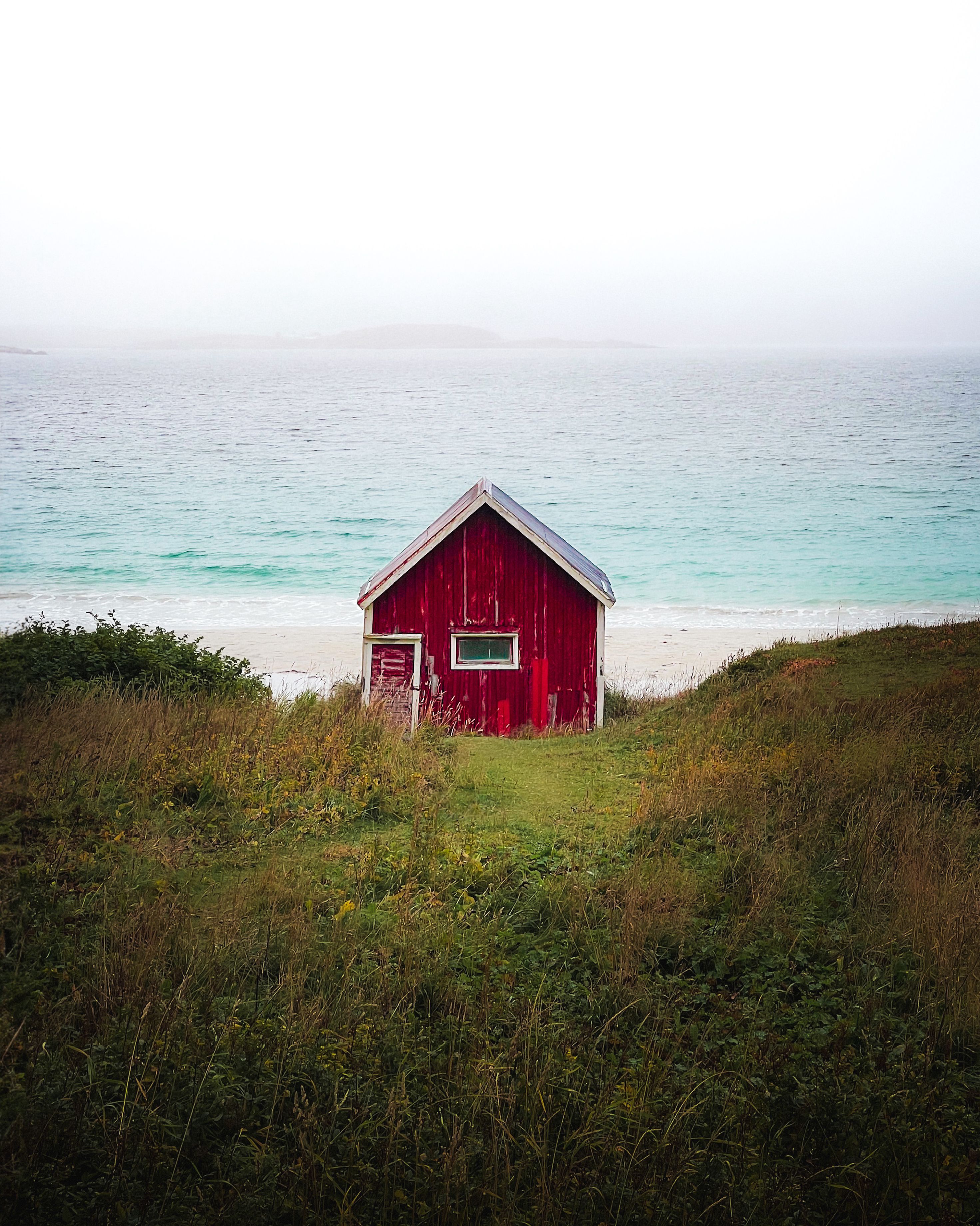 Red Cabin by the Norwegian Coastline · Free Stock Photo