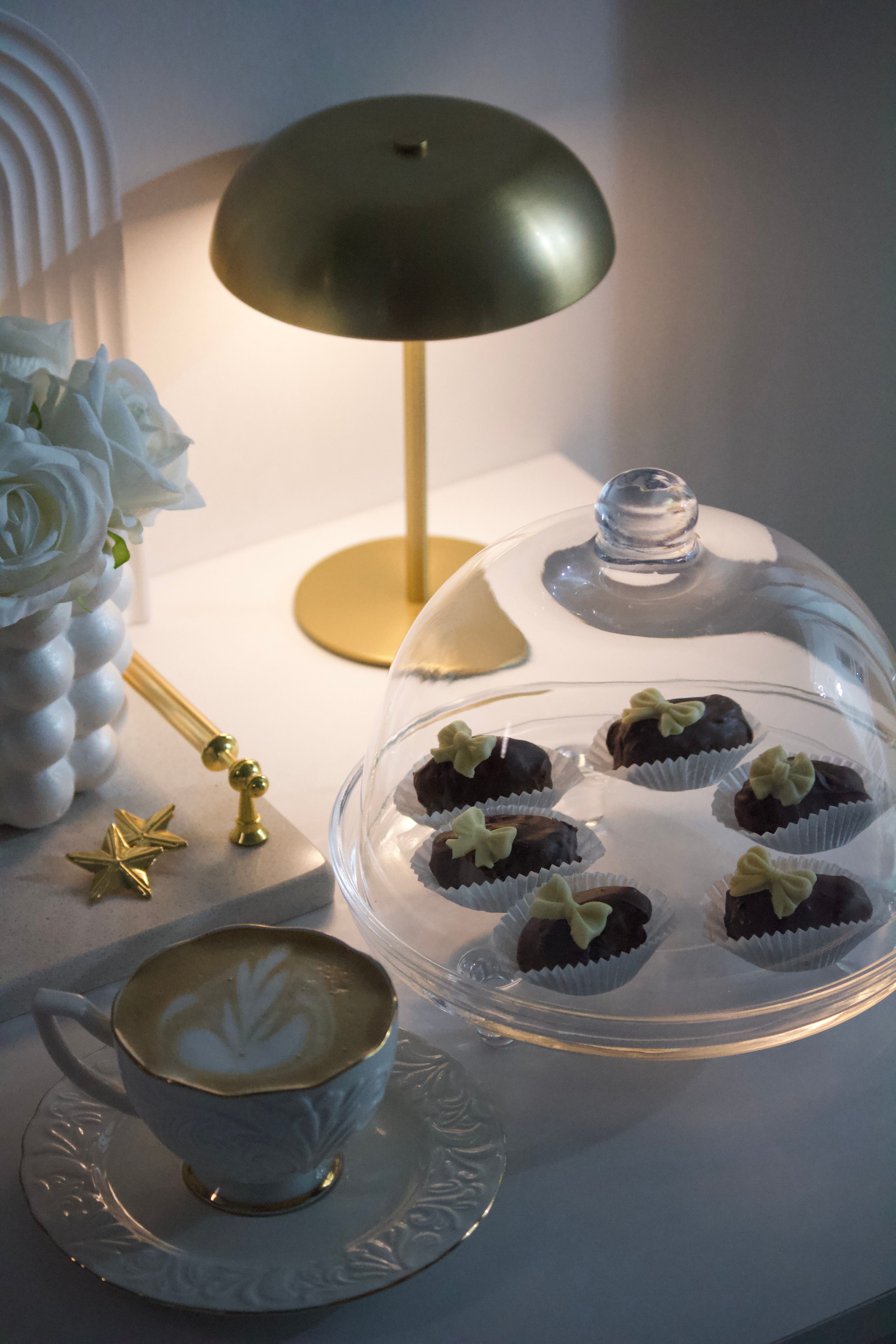 Elegant Dessert Setup with Cappuccino and Sweets · Free Stock Photo