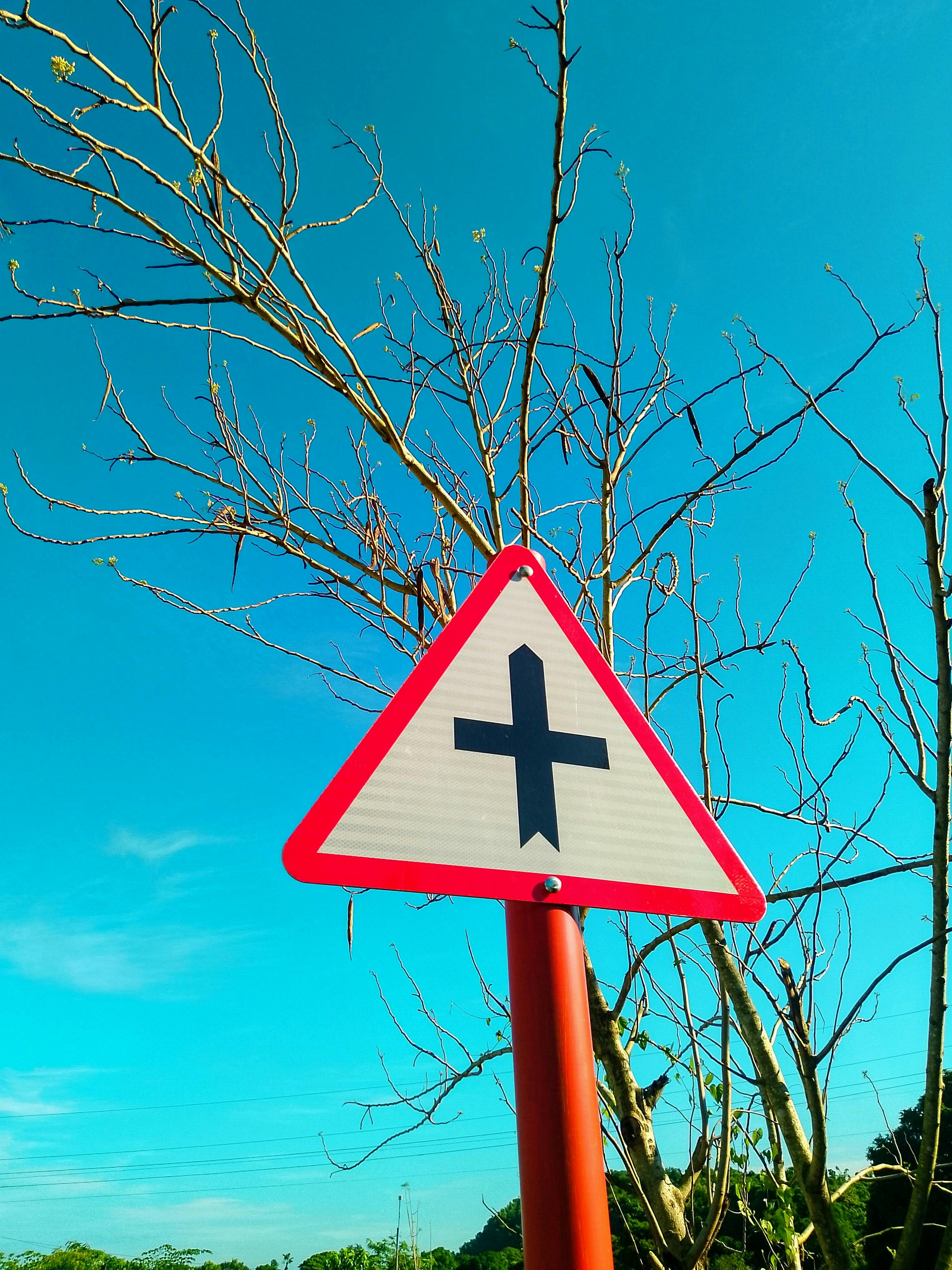 Triangular Traffic Sign Against Blue Sky · Free Stock Photo