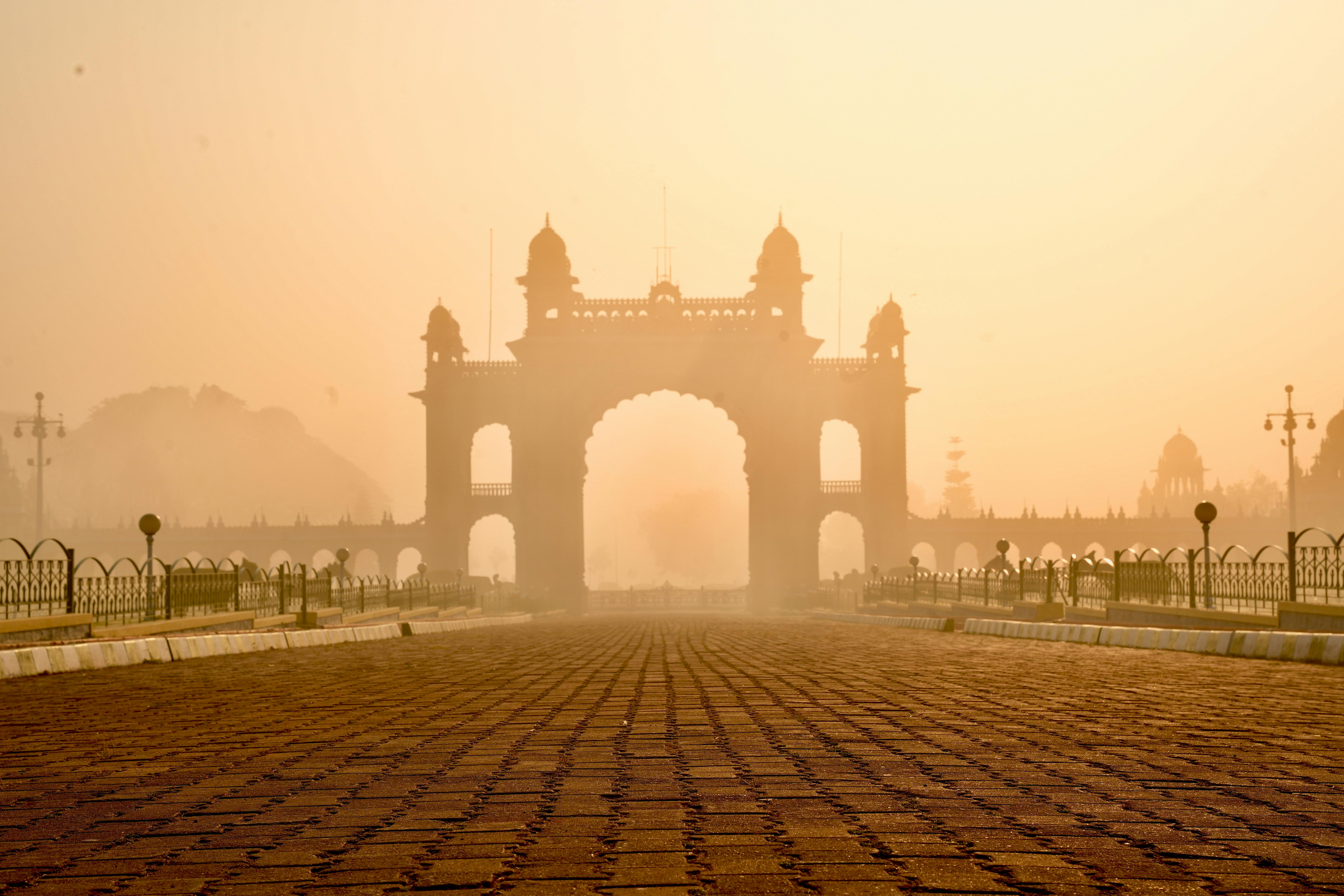 Mysore Palace Gate in Golden Morning Haze · Free Stock Photo