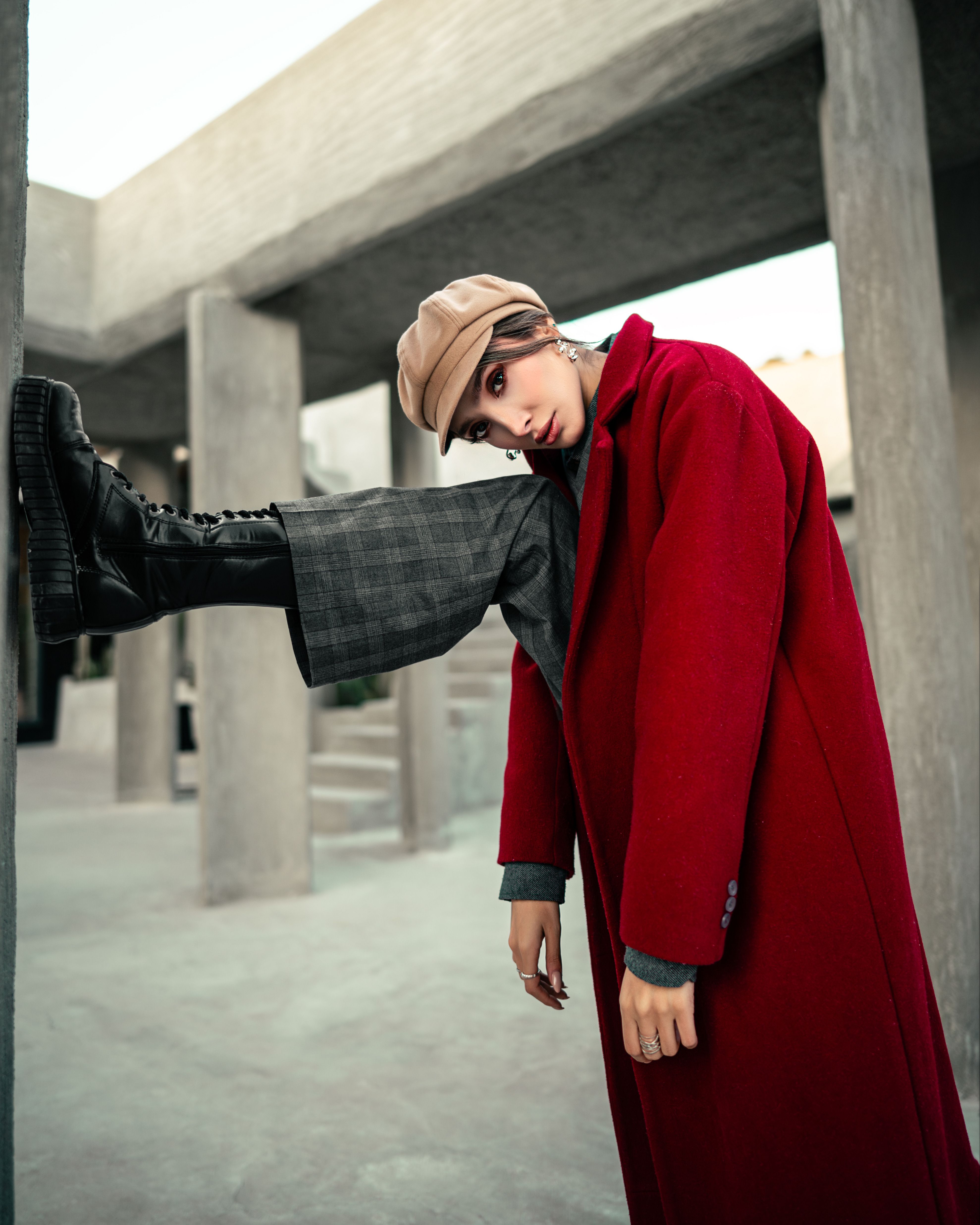 Stylish Fashion Portrait with Red Coat · Free Stock Photo