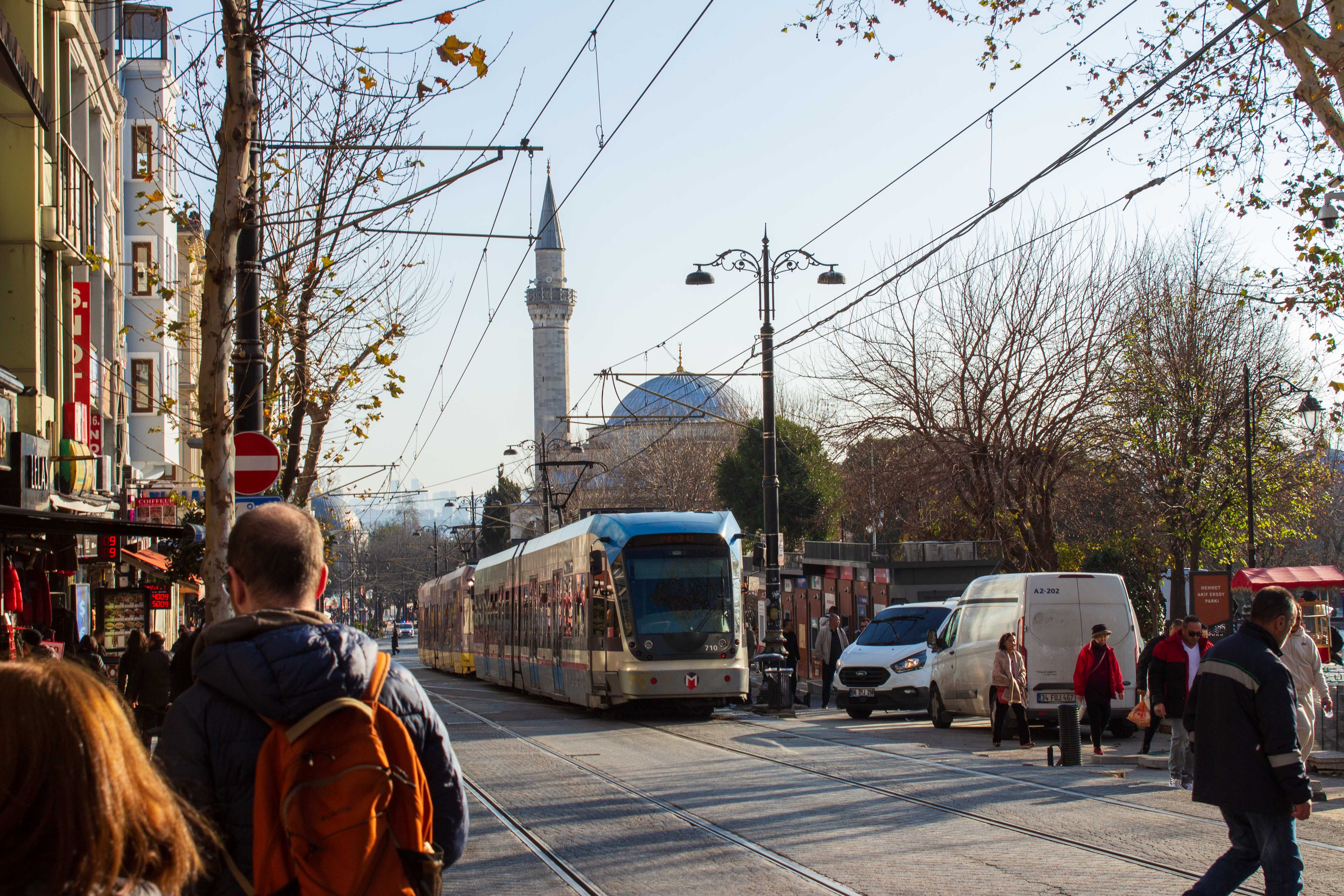 Tram in Central Istanbul with Mosque View · Free Stock Photo