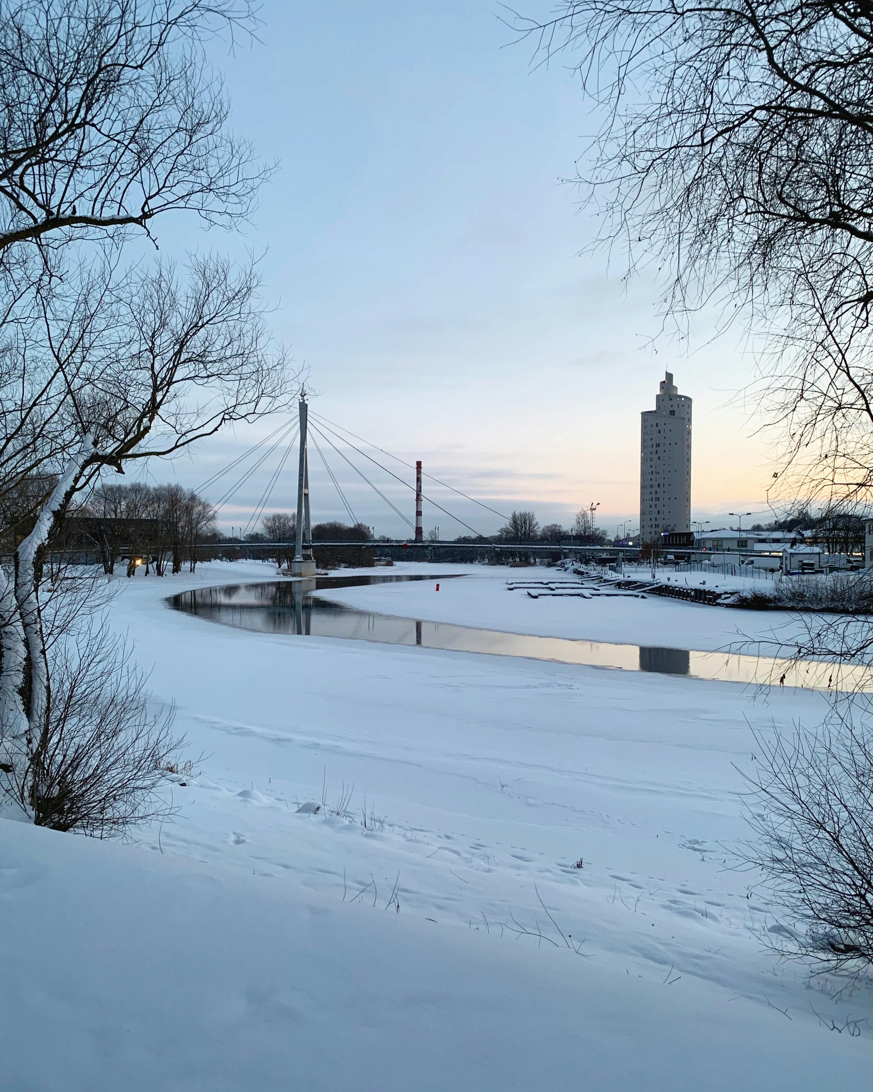 Winter Landscape with Bridge and Tower in Tartu · Free Stock Photo
