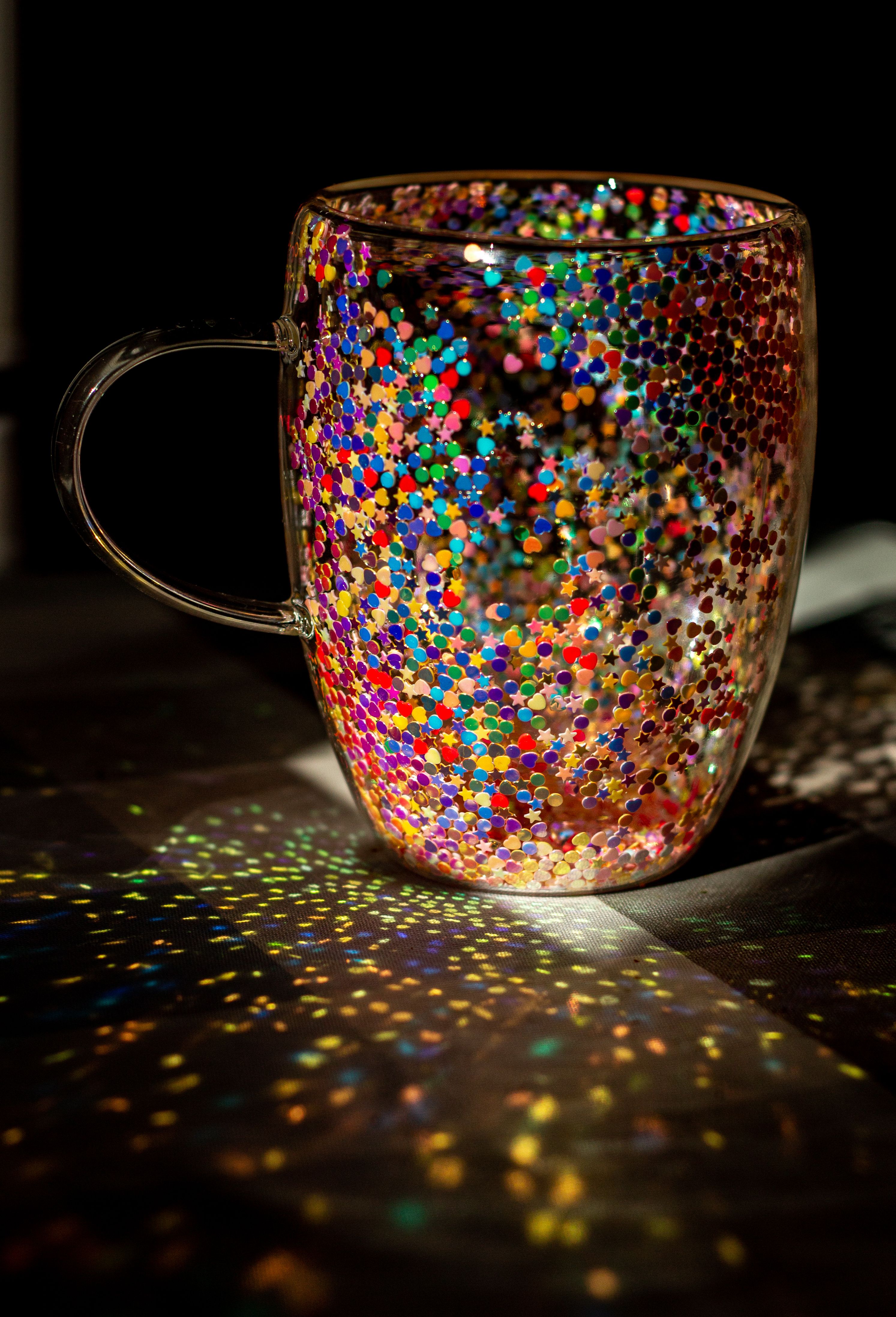 Colorful Glitter Mug with Reflective Sparkles · Free Stock Photo