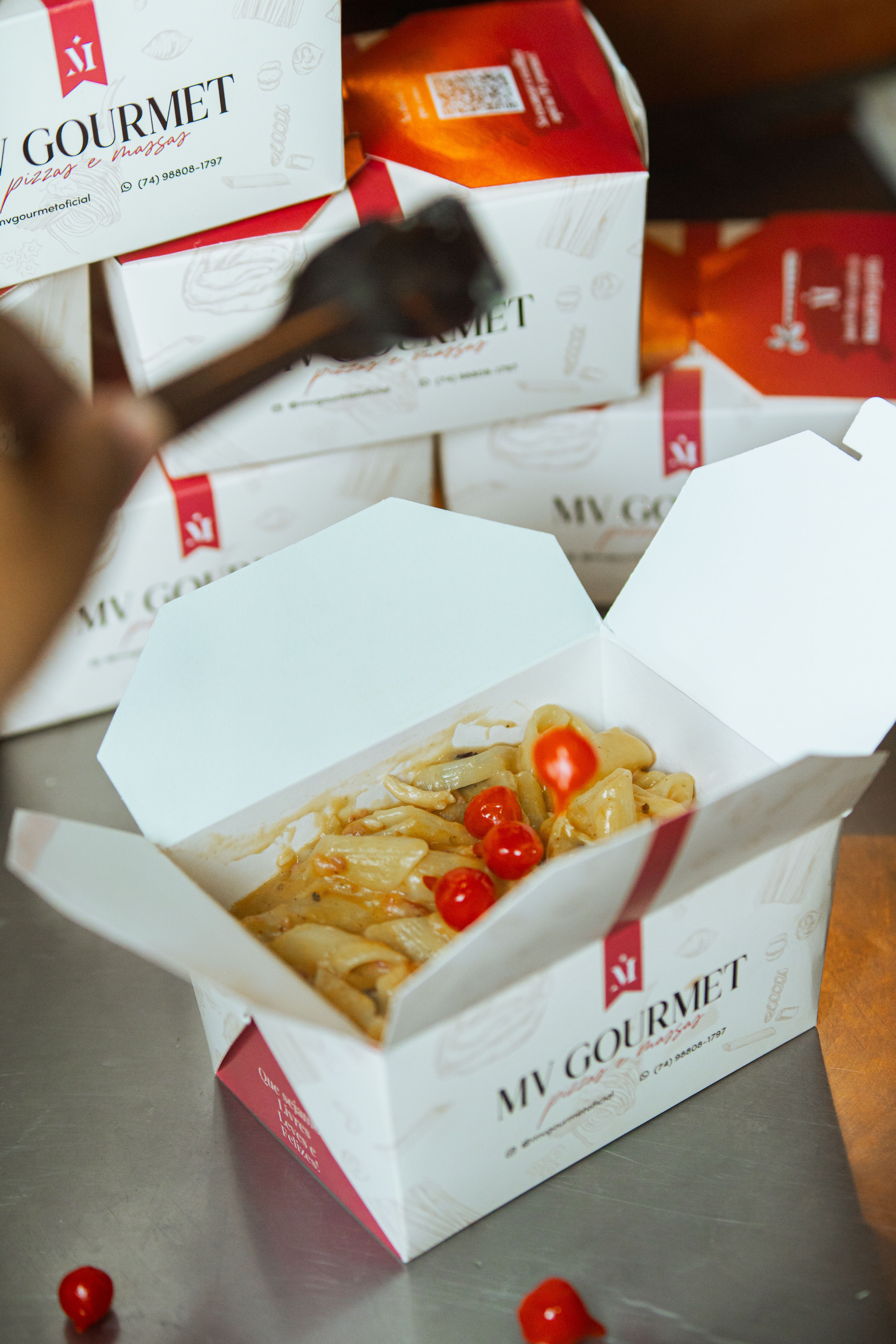 Open Gourmet Packaging with Pasta and Cherry Tomatoes · Free Stock Photo