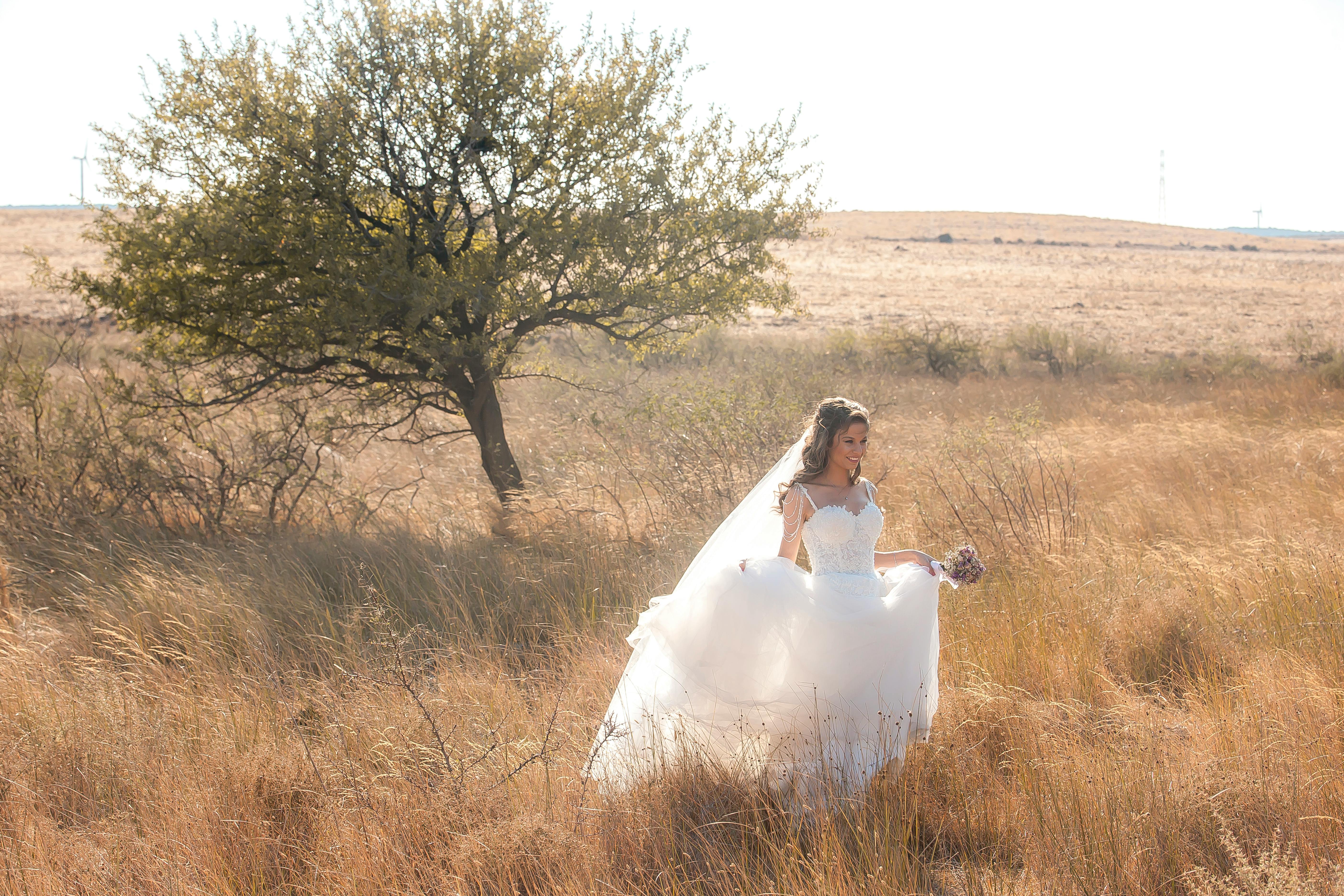 Bride in Nature: Beautiful Outdoor Wedding Scene · Free Stock Photo