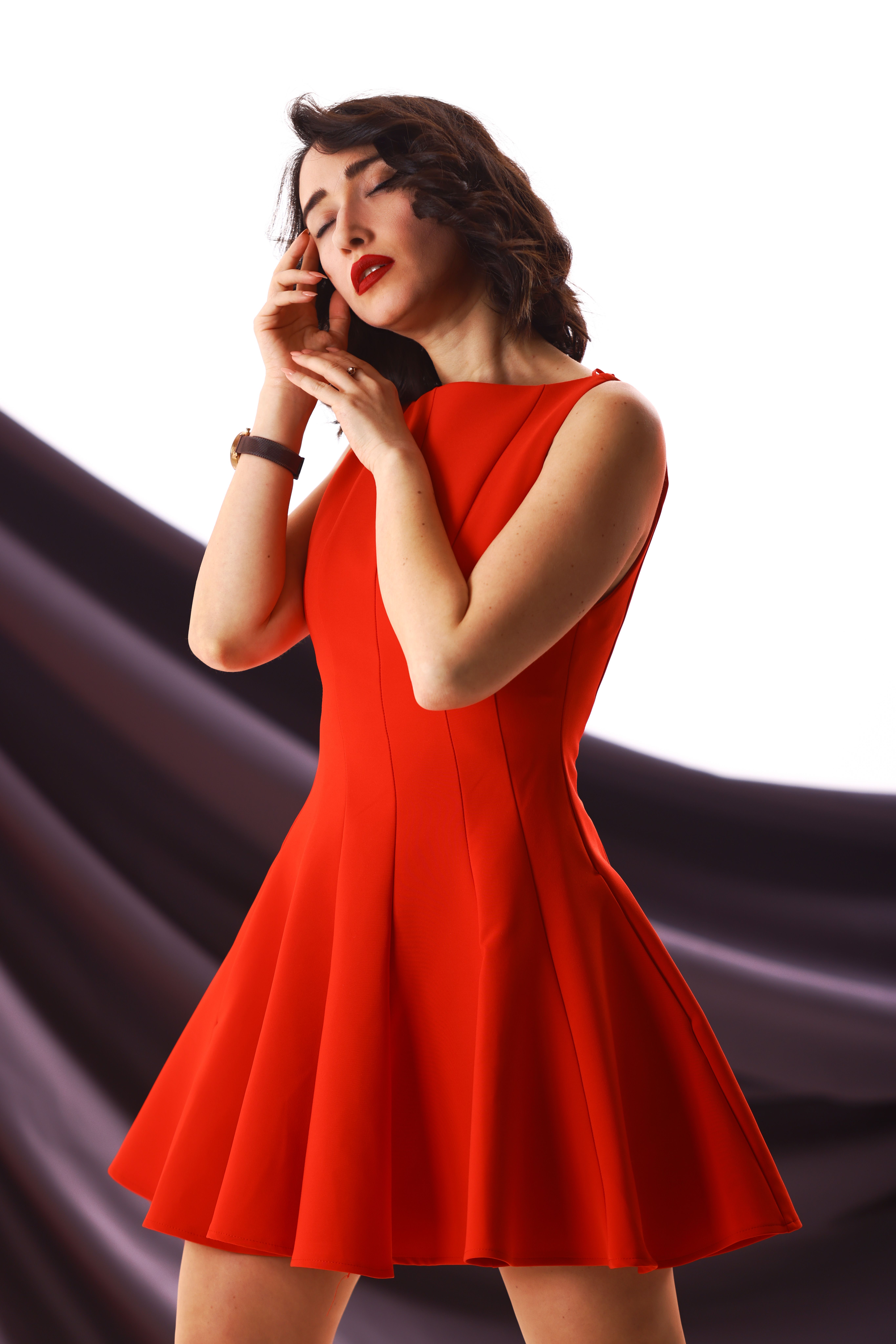 Elegant Woman in Red Dress Studio Portrait · Free Stock Photo