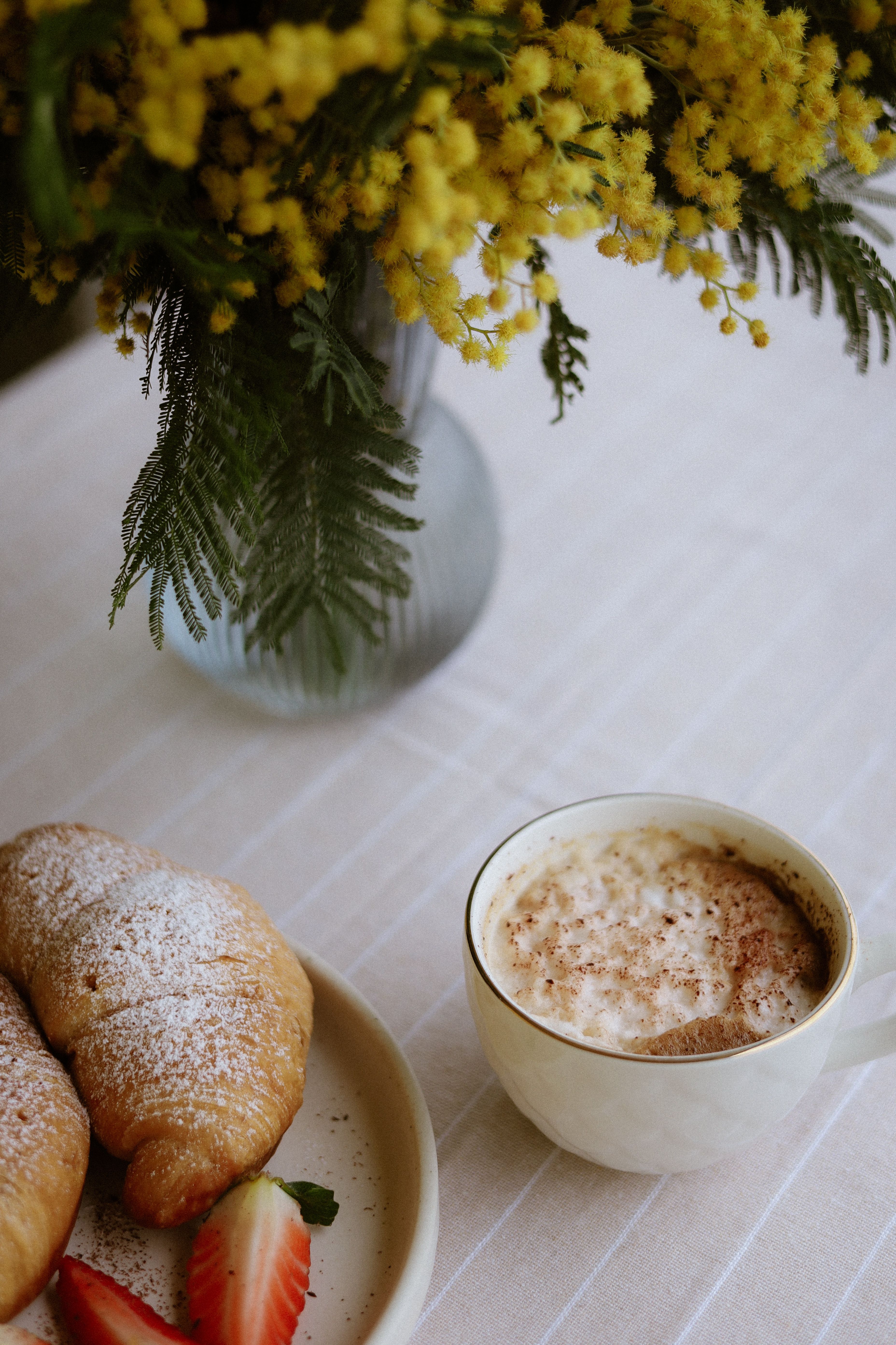 Elegant Breakfast with Cappuccino and Croissants · Free Stock Photo