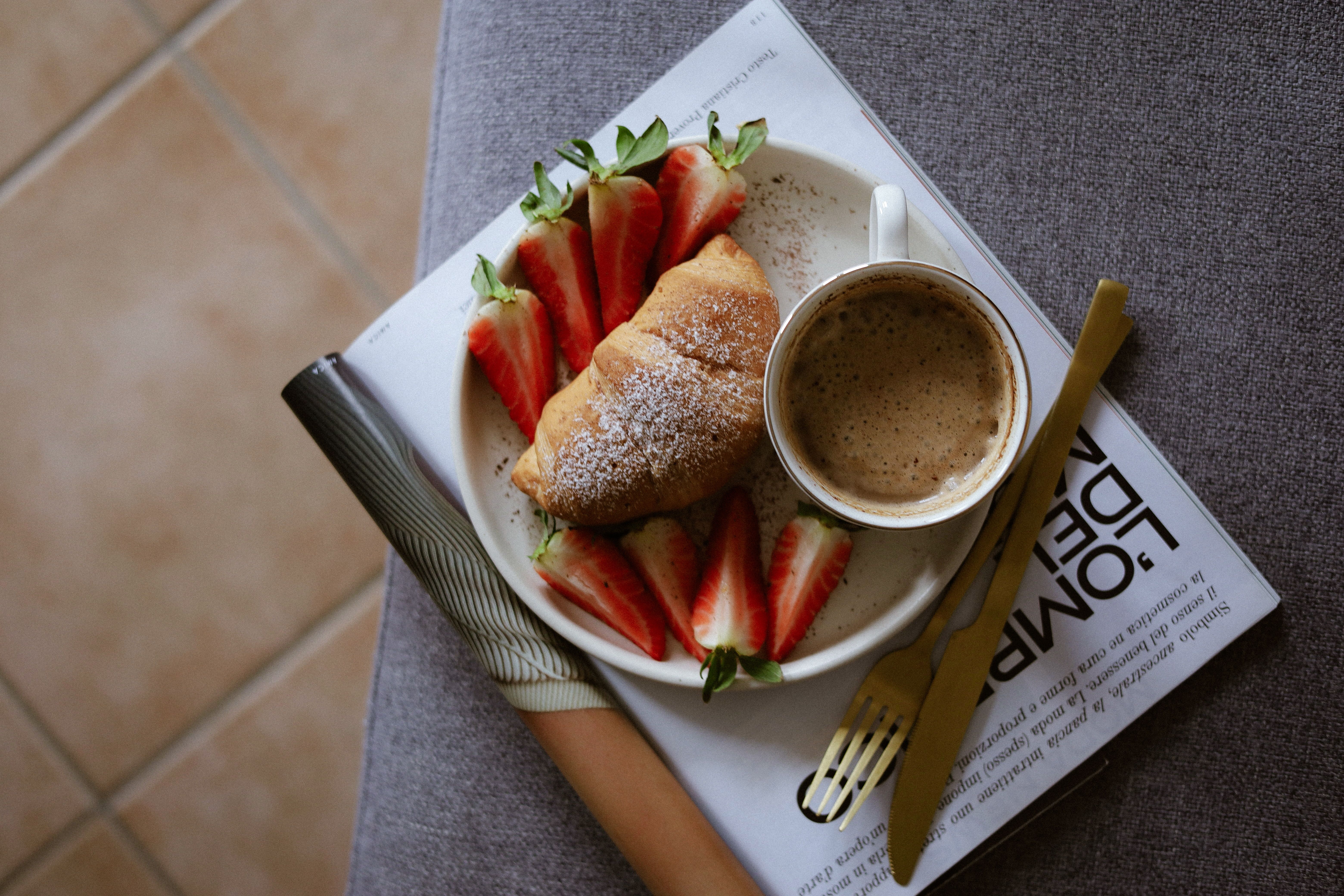 Elegant Breakfast with Cappuccino and Croissants · Free Stock Photo