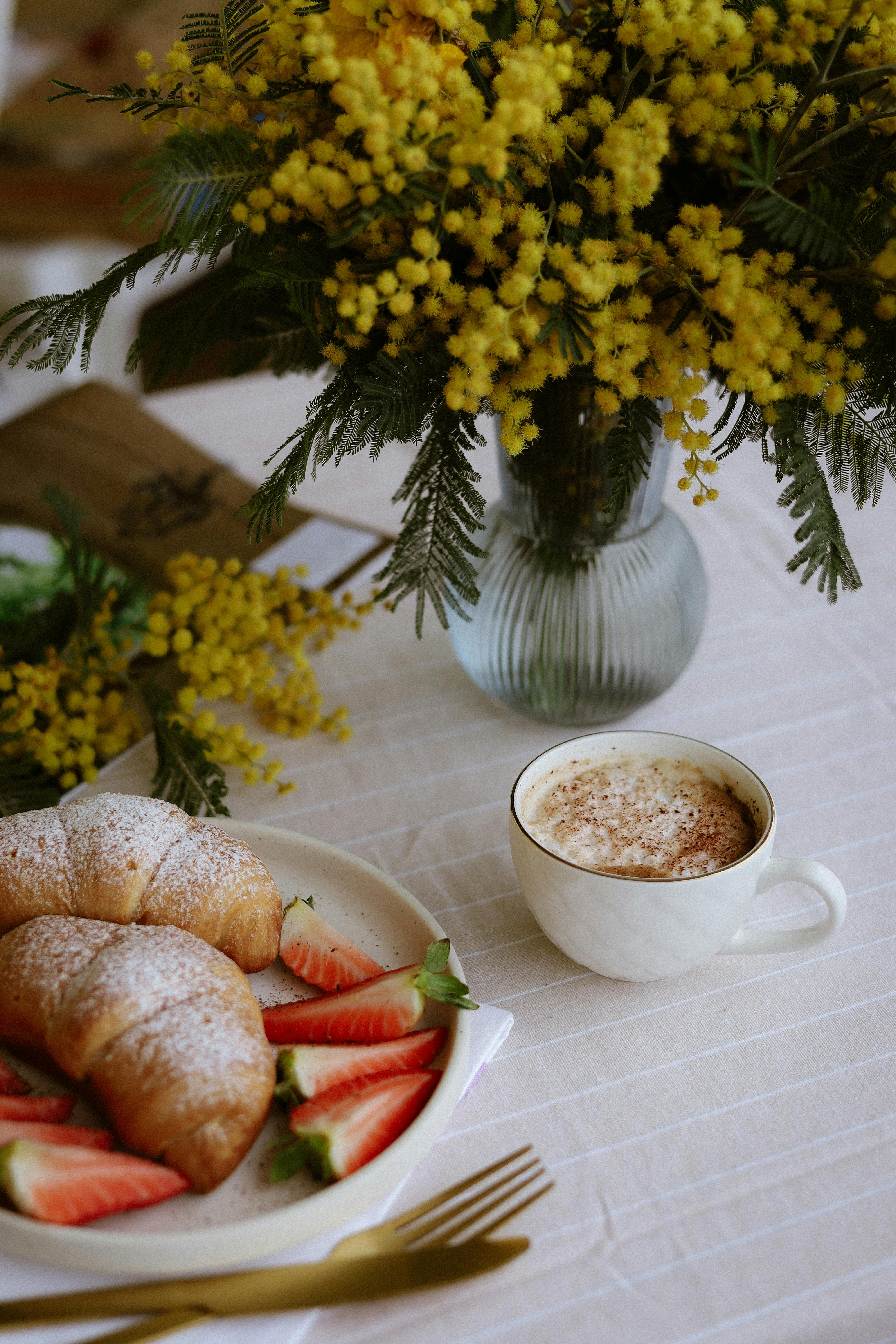 Elegant Breakfast with Cappuccino and Croissants · Free Stock Photo