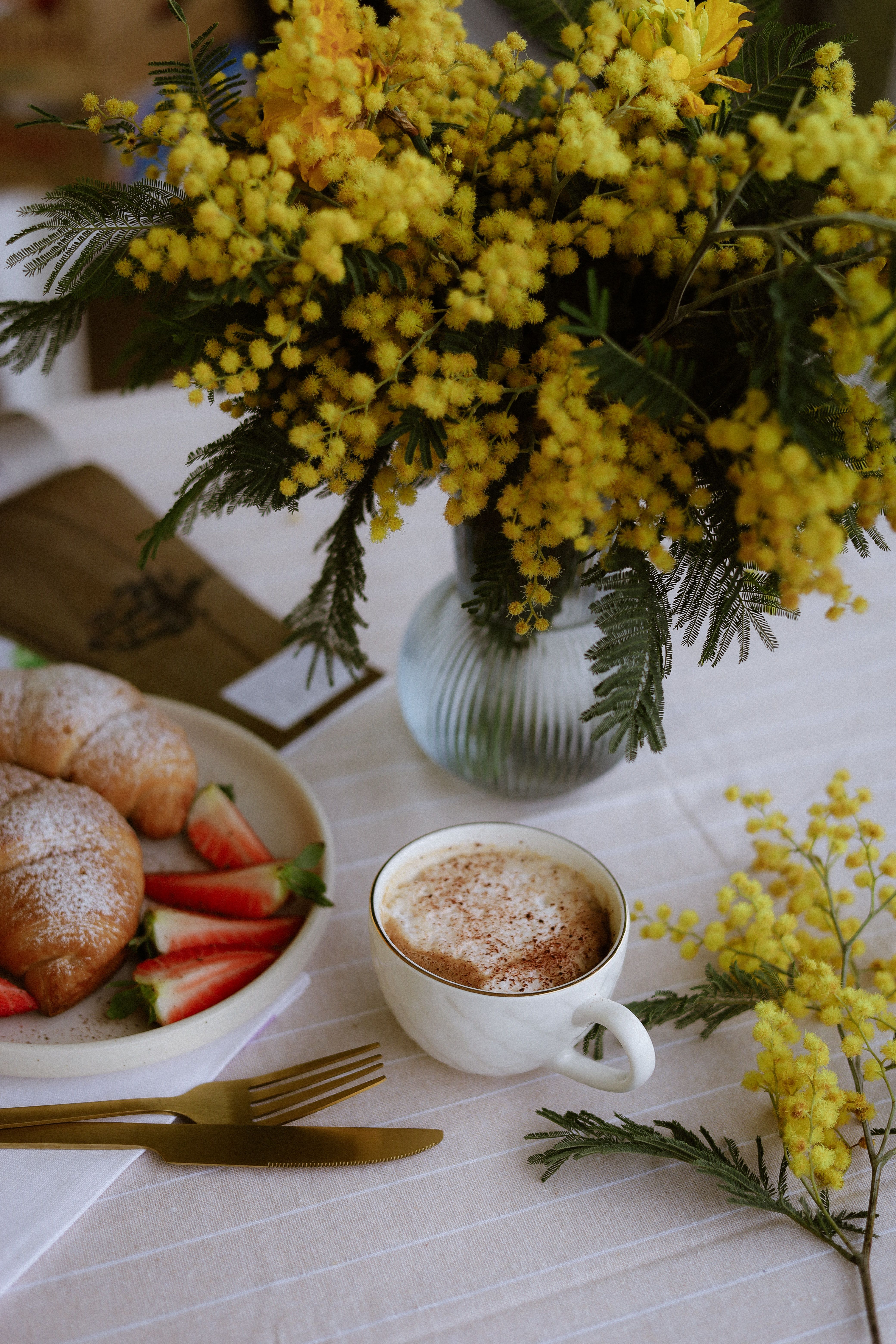 Elegant Breakfast with Cappuccino and Croissants · Free Stock Photo