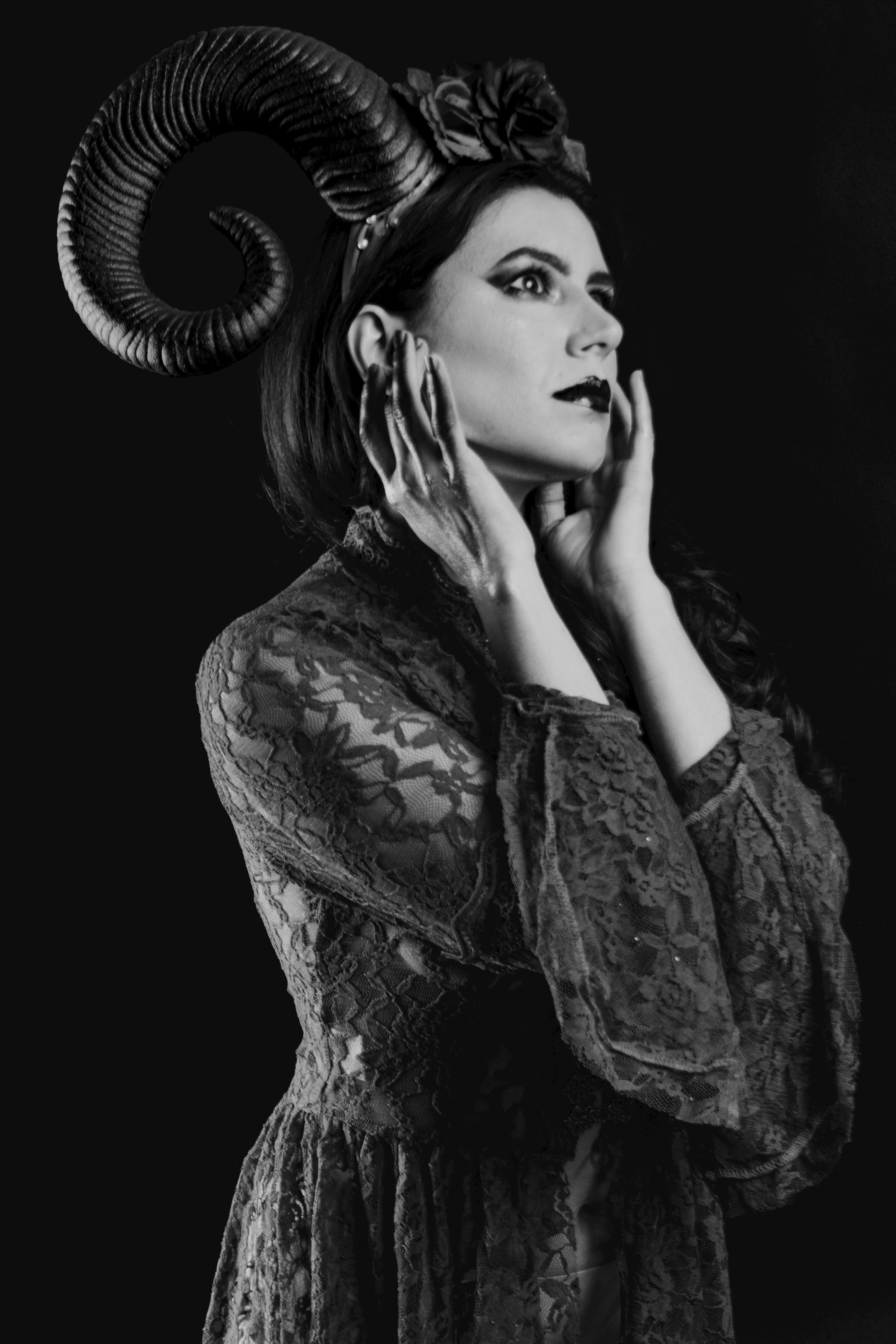 Dramatic Portrait of Woman with Ram Horns · Free Stock Photo