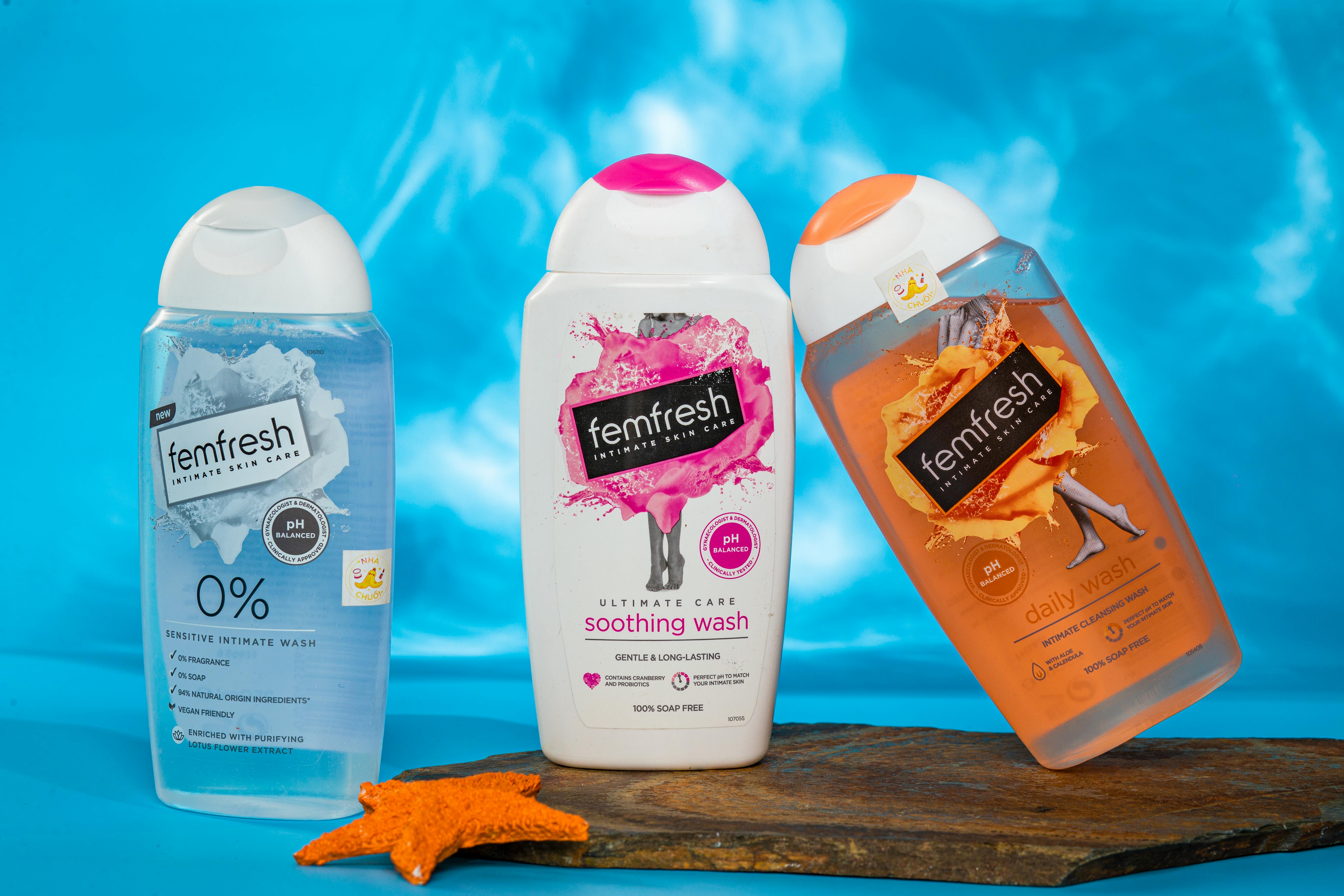 Femfresh Intimate Care Products with Blue Background · Free Stock Photo