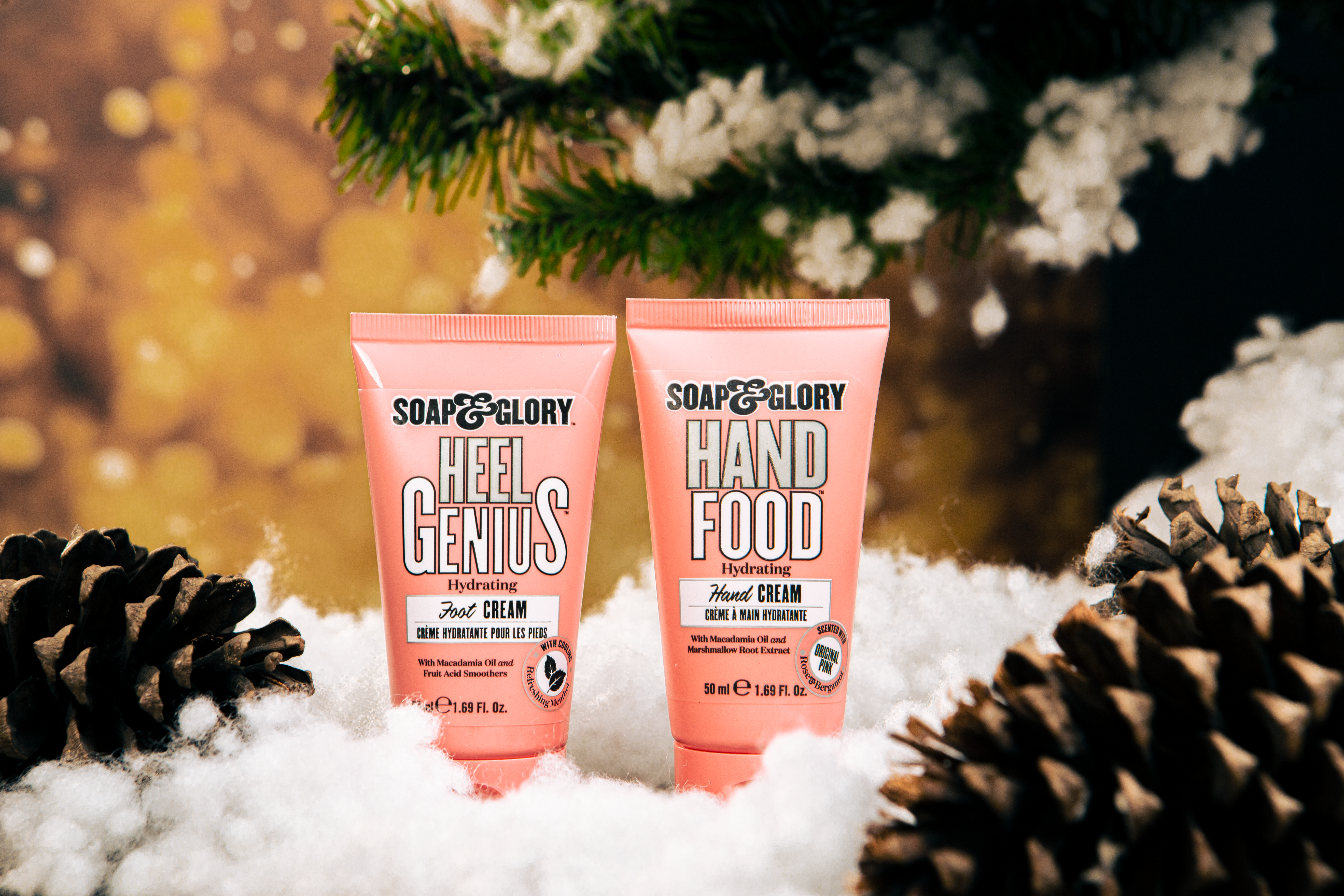 Soap & Glory Hand Creams in Festive Setting · Free Stock Photo
